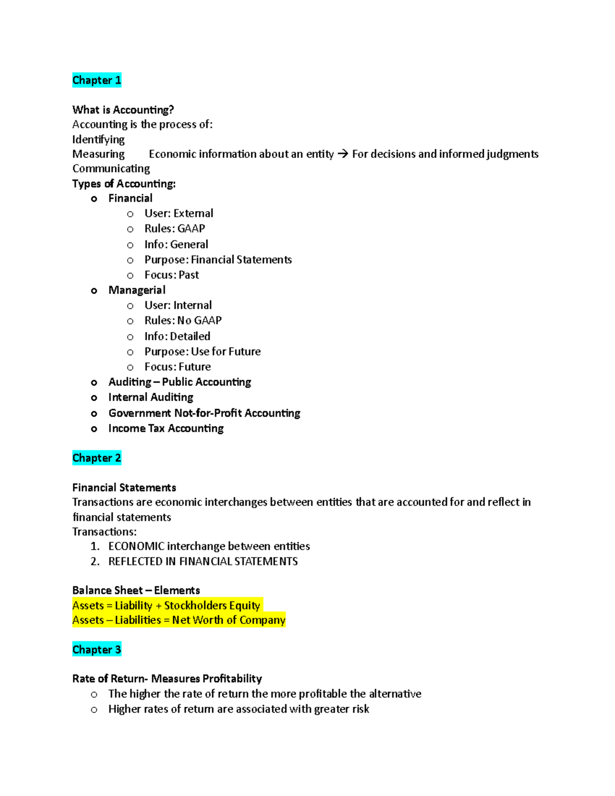 ACC-240 Notes - Chapter 1 What is Accounting? Accounting is the process ...