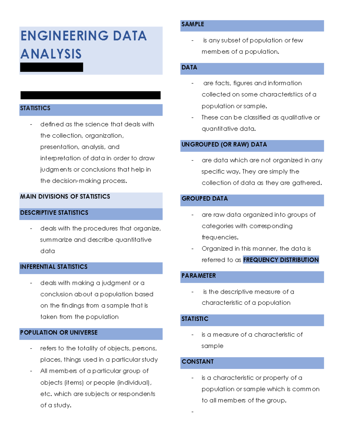 EDA Terms - collection of notes para sa eda - ENGINEERING DATA ANALYSIS ...