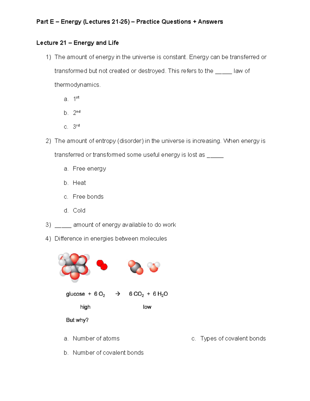 Part E – Energy (Lectures 21-25) – Practice Questions - Lecture 21 ...