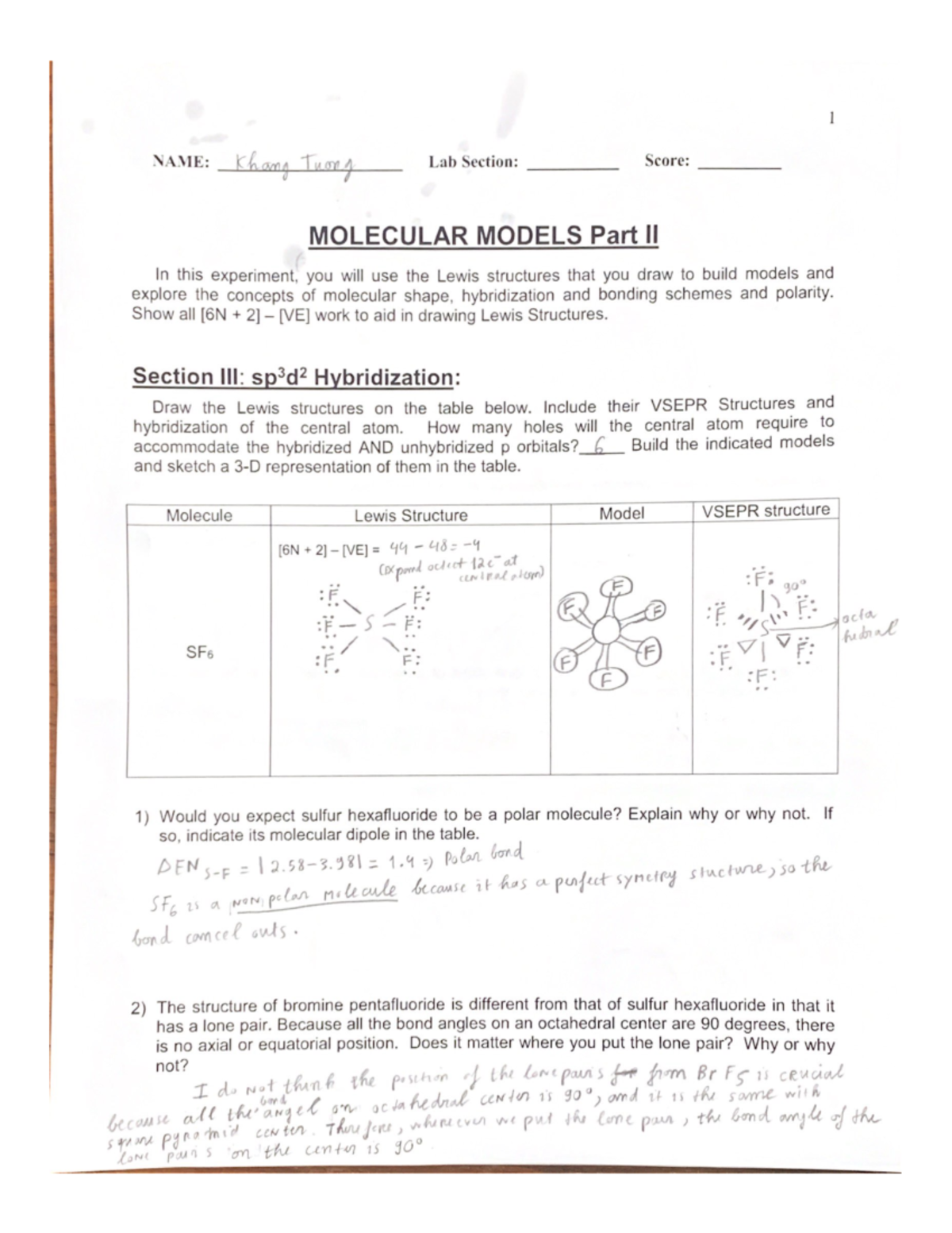 Molecule Model part 2 - Chem Lab - CHEM 120A - Studocu