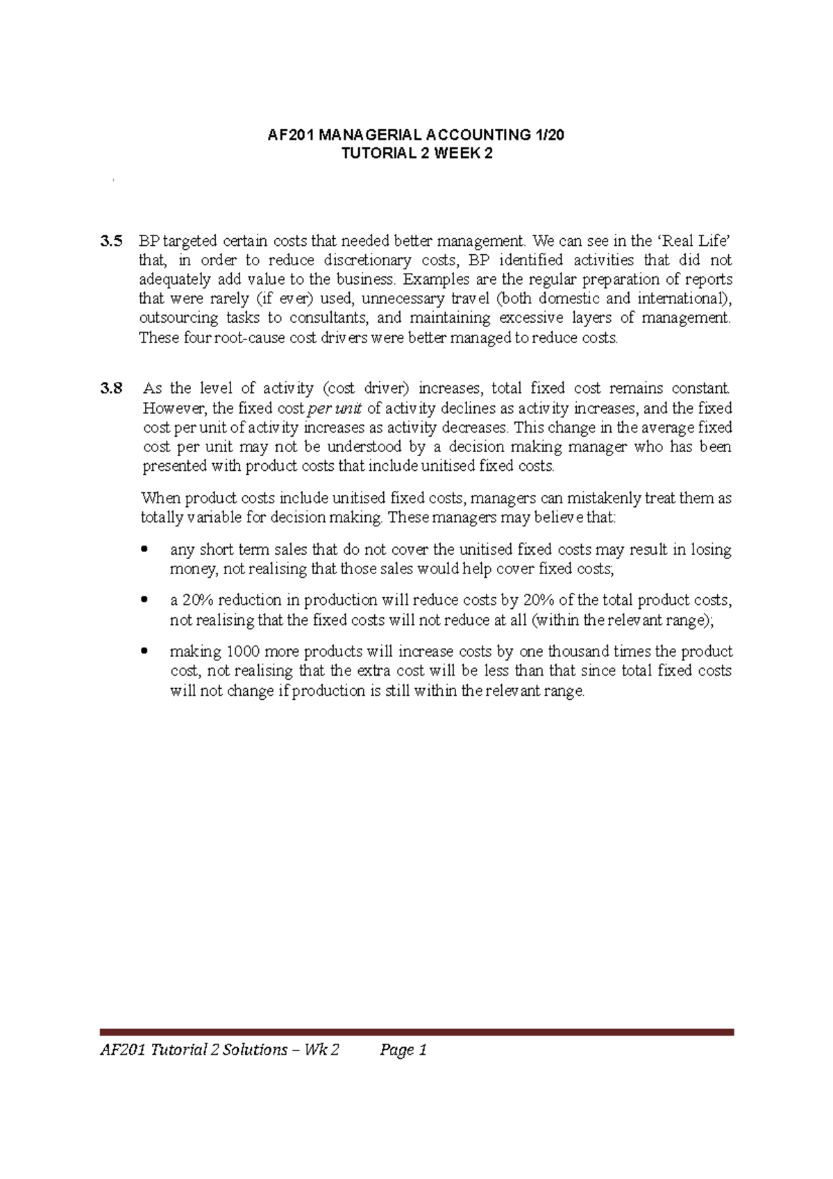 Tutorial 2 - Wk 2 - AF201 MANAGERIAL ACCOUNTING 1/ TUTORIAL 2 WEEK 2 3 ...