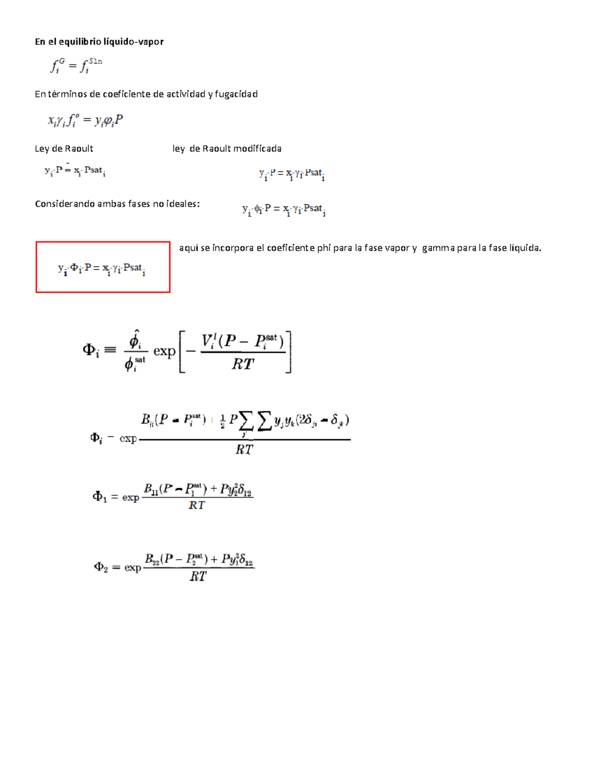 Termo 2 Formulas Gamma Phi Termodinámica En El Equilibrio Líquido
