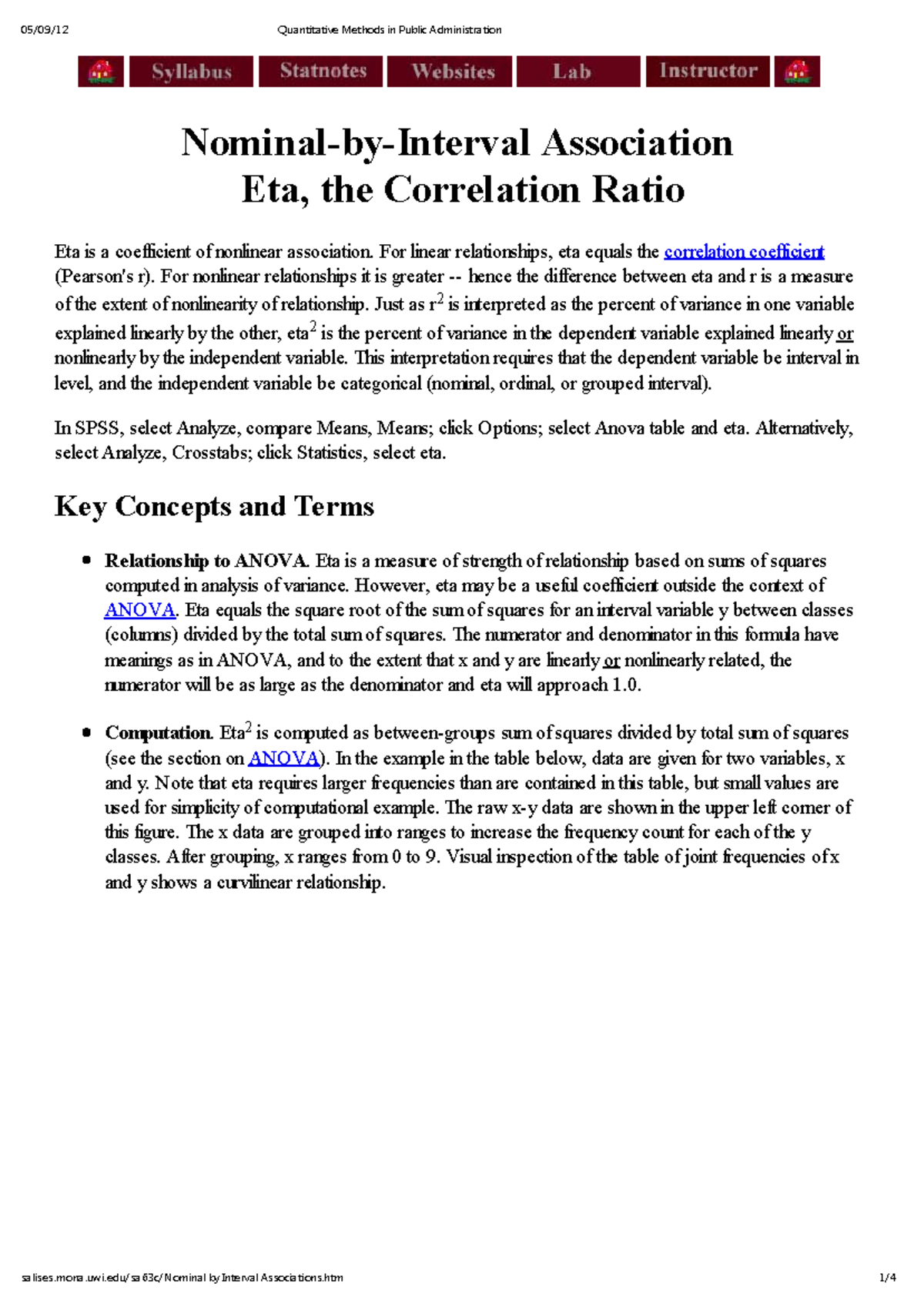 Quantitative Methods - Nominal-by-Interval Association Eta, the ...