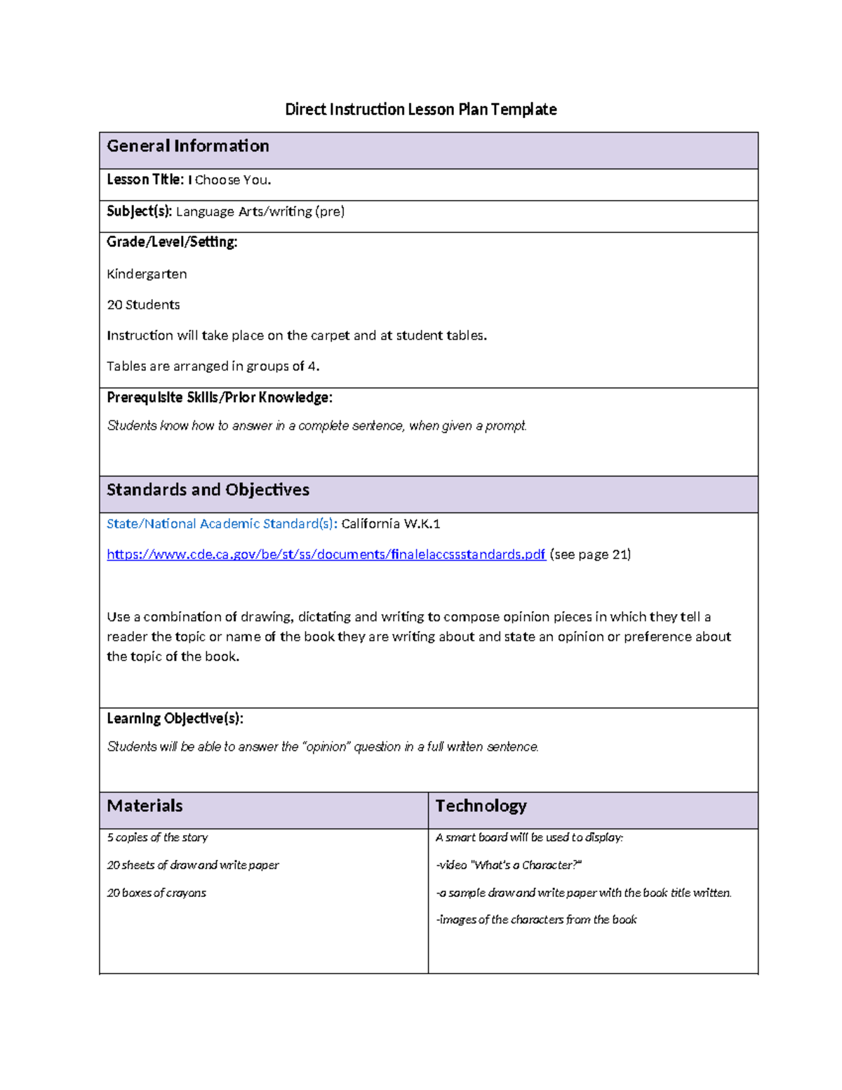 C365 Lesson Plan - Direct Instruction Lesson Plan Template General Information Lesson Title: I ...
