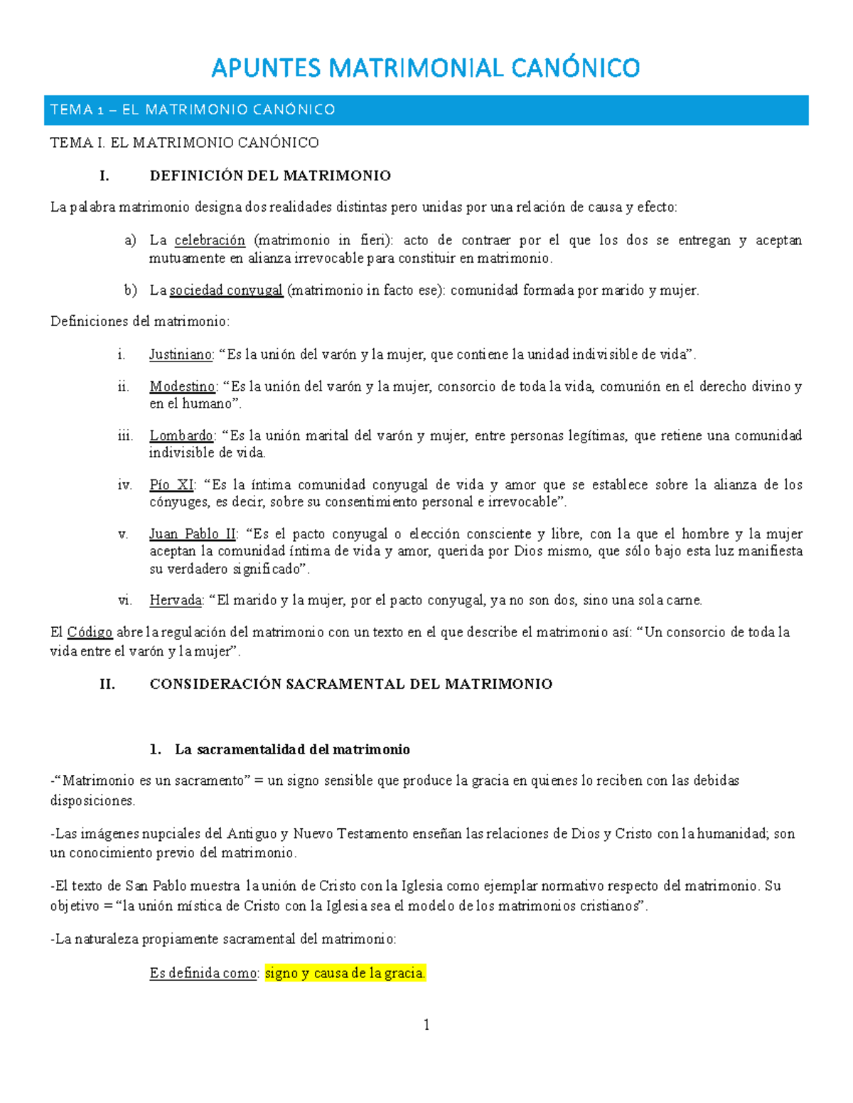 Apuntes Matrimonial Canónico - APUNTES MATRIMONIAL CANÓNICO TEMA 1 – EL ...