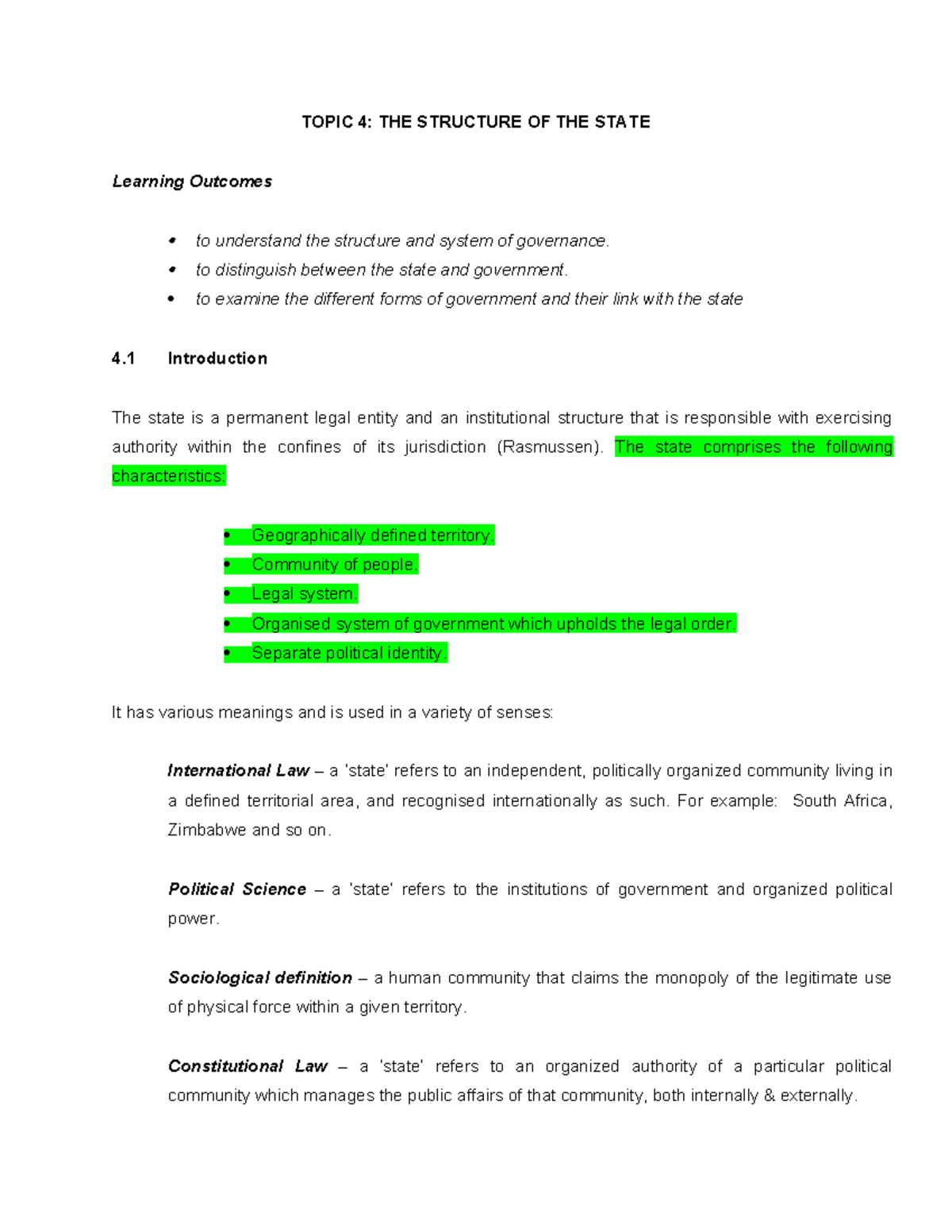 Constitutional Exec Parl Notes 23 - TOPIC 4: THE STRUCTURE OF THE STATE ...