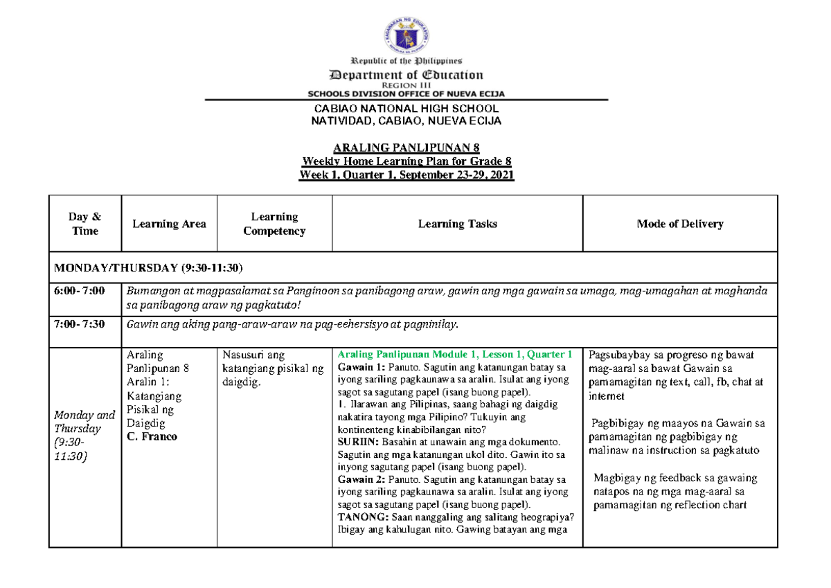 Q1- Grade 8-AP-WHLP-M1-WEEK 1 - NATIVIDAD, CABIAO, NUEVA ECIJA ARALING ...