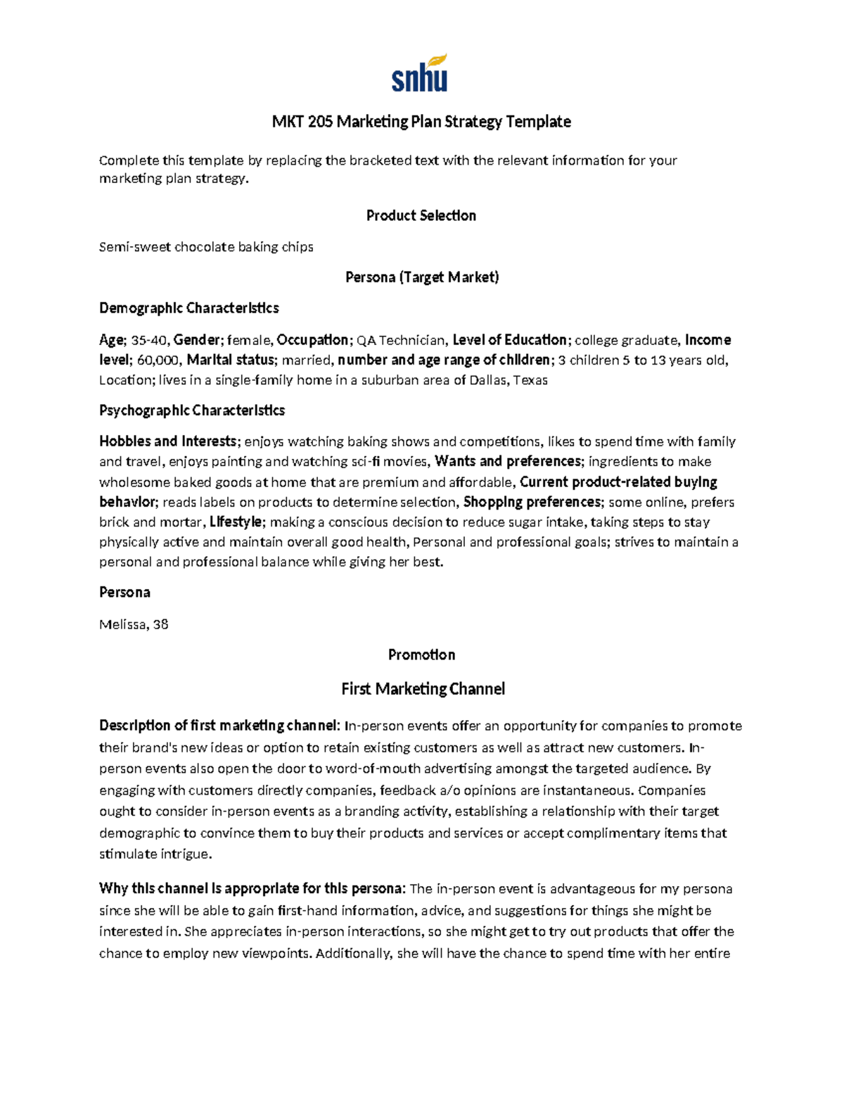 MKT 205 Marketing Plan Strategy Template - MKT 205 Marketing Plan ...