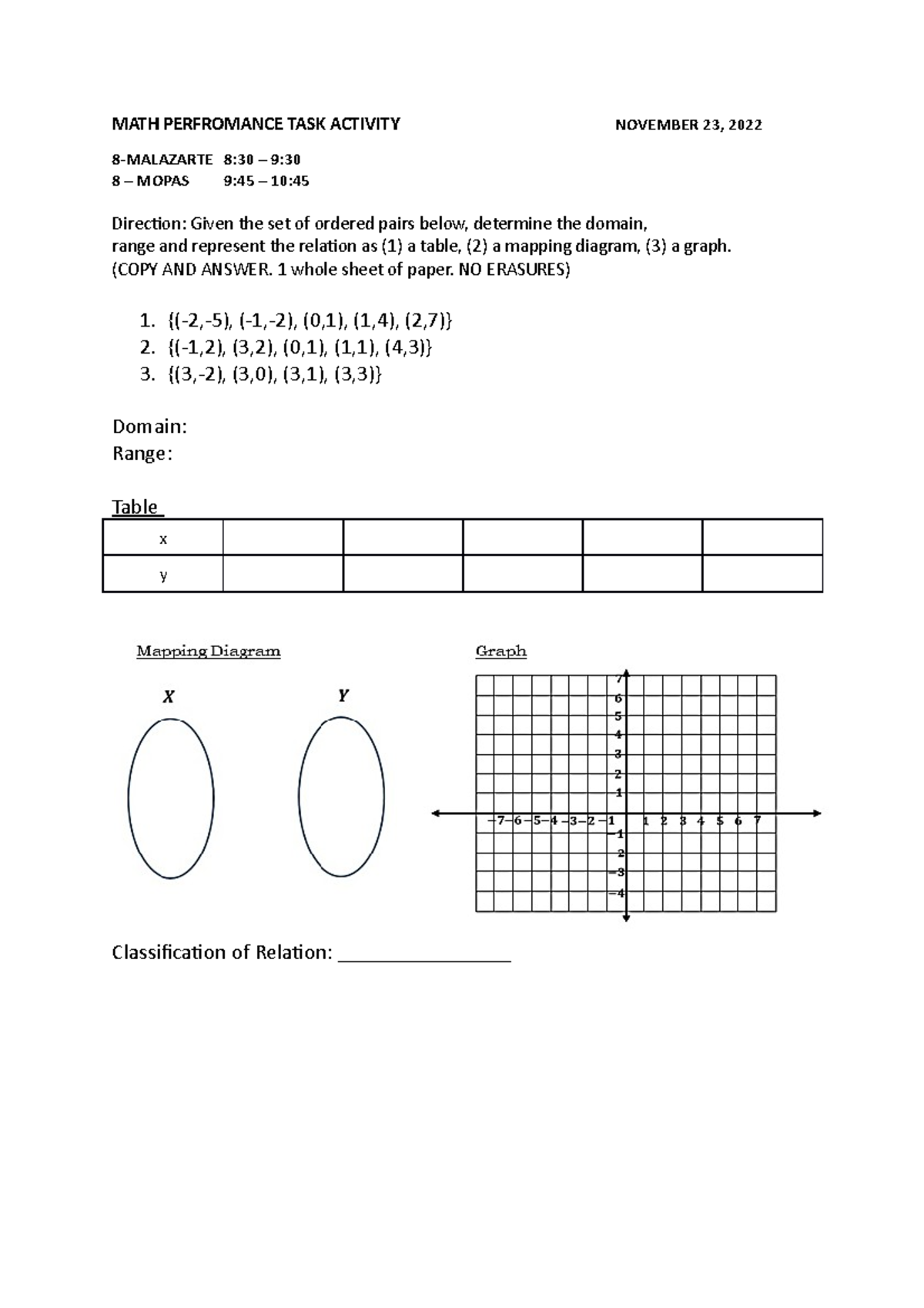MATH Perfromance TASK Activity November 23 - MATH PERFROMANCE TASK ...