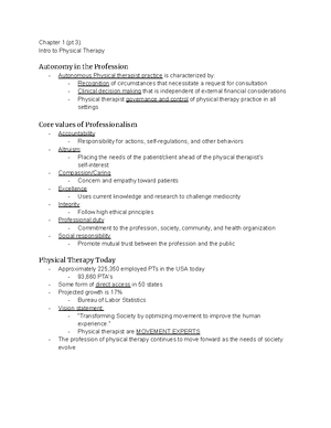 Chapter 1 pt.1 - Intro to Physical Therapy - Chapter 1 Intro to ...