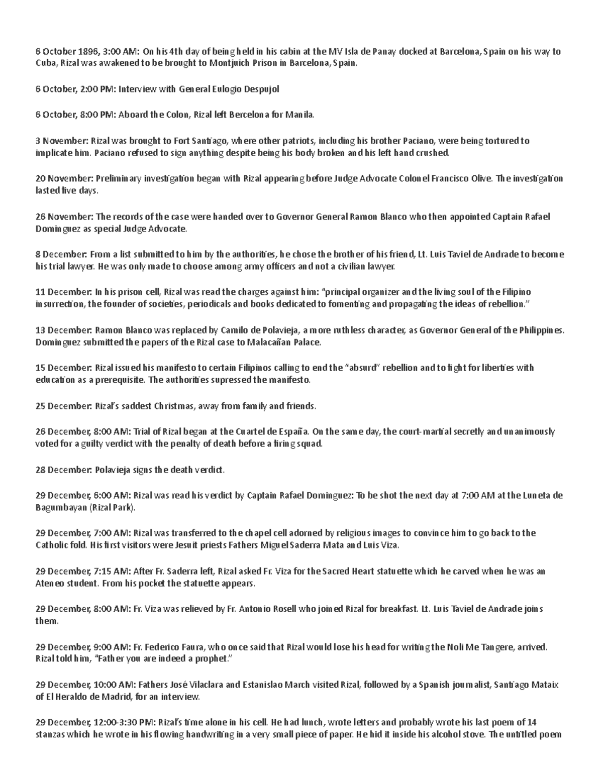 Rizal - 6 October, 2:00 PM: Interview with General Eulogio Despujol 6 ...