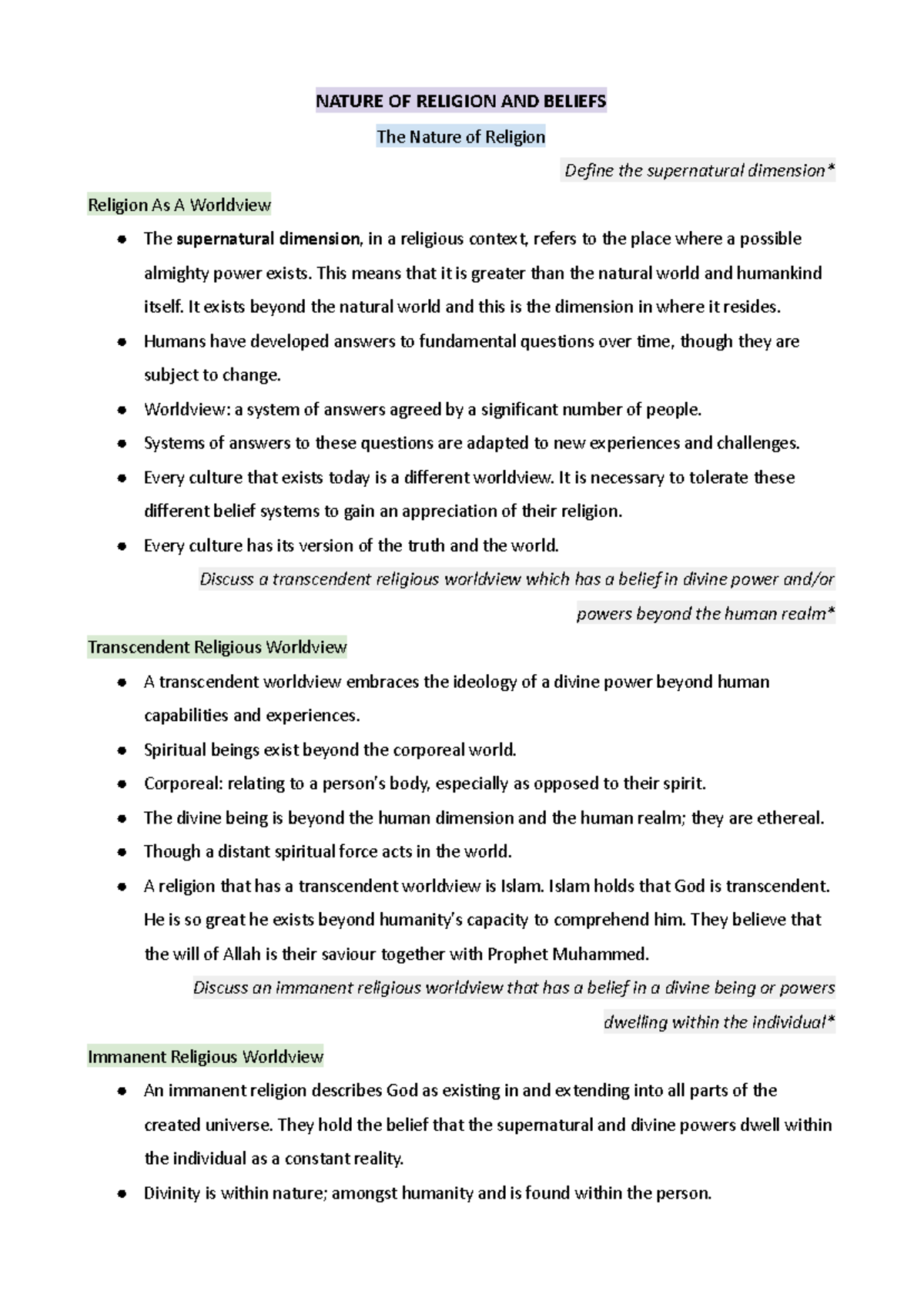 The nature of religion and belief - NATURE OF RELIGION AND BELIEFS The ...