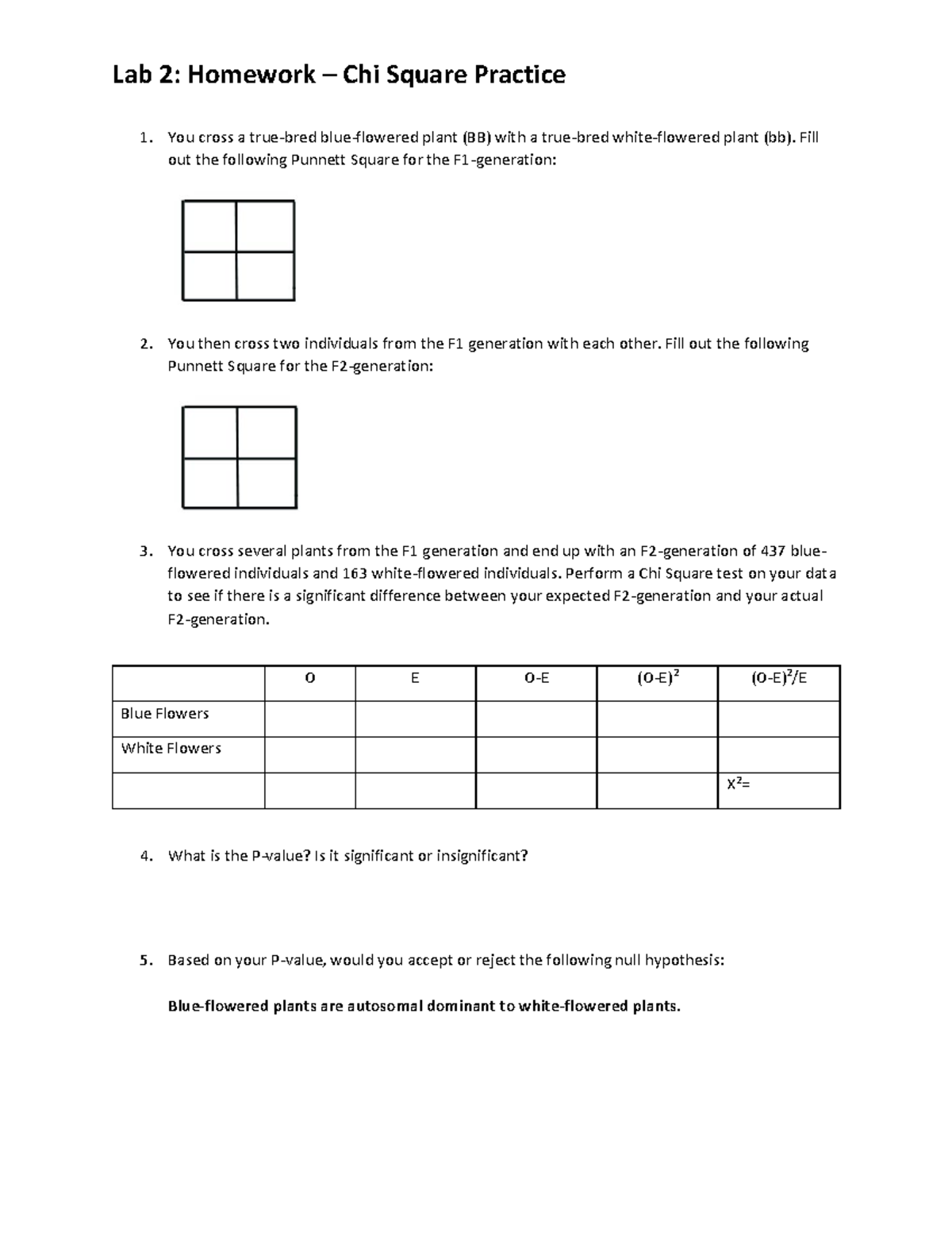 Lab 2 - Homework - Lab 2 hw - Lab 2: Homework – Chi Square Practice You cross a true-bred - Studocu