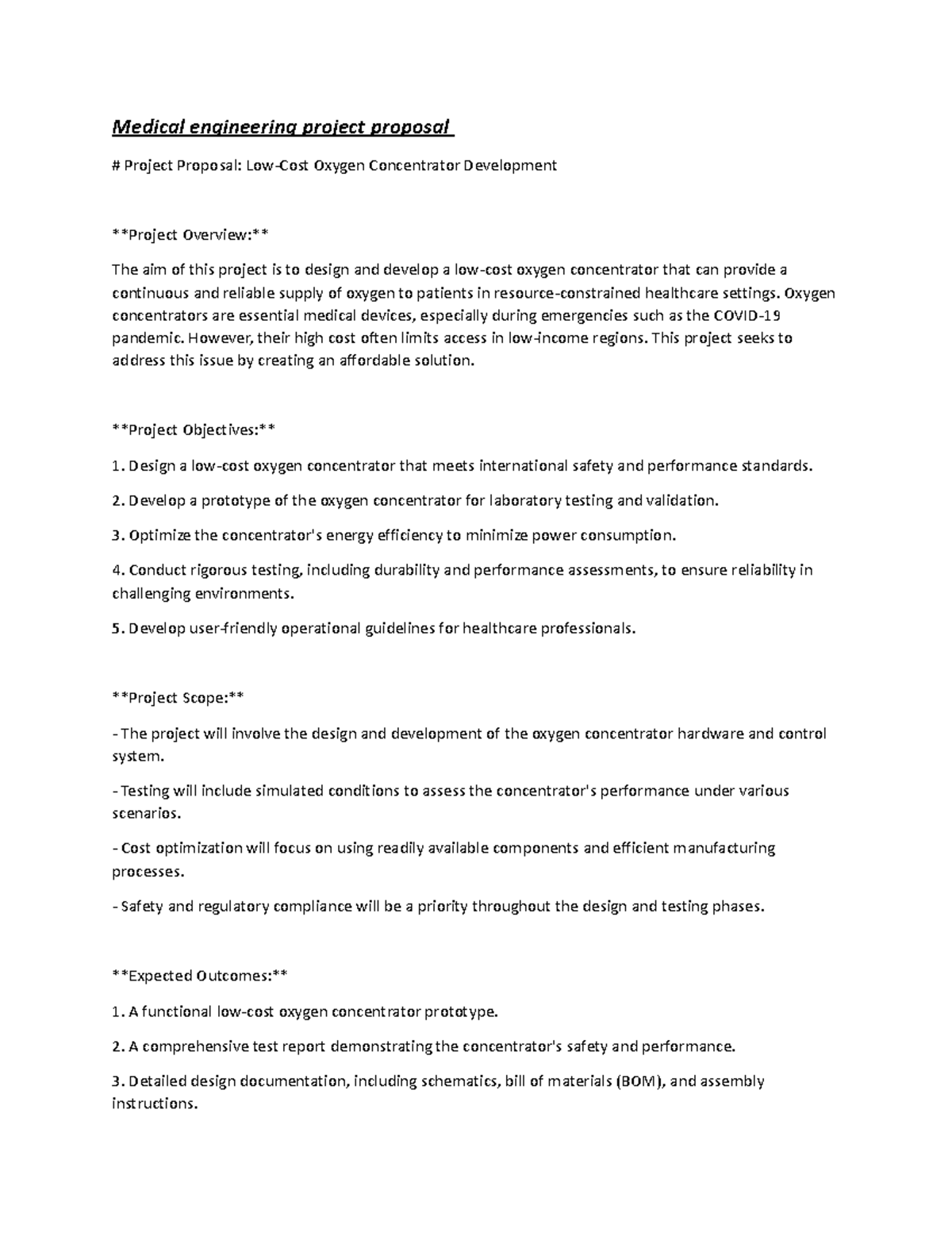 Medical engineering project proposal - Medical engineering project ...