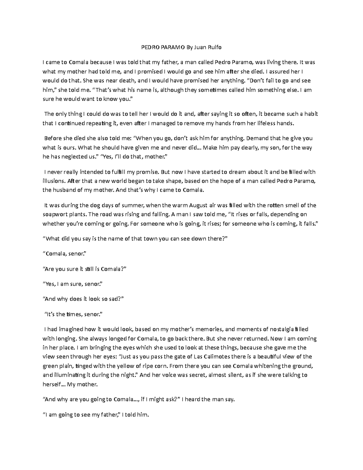 Pedrocanvas - gdsgsd - PEDRO PARAMO By Juan Rulfo I came to Comala ...