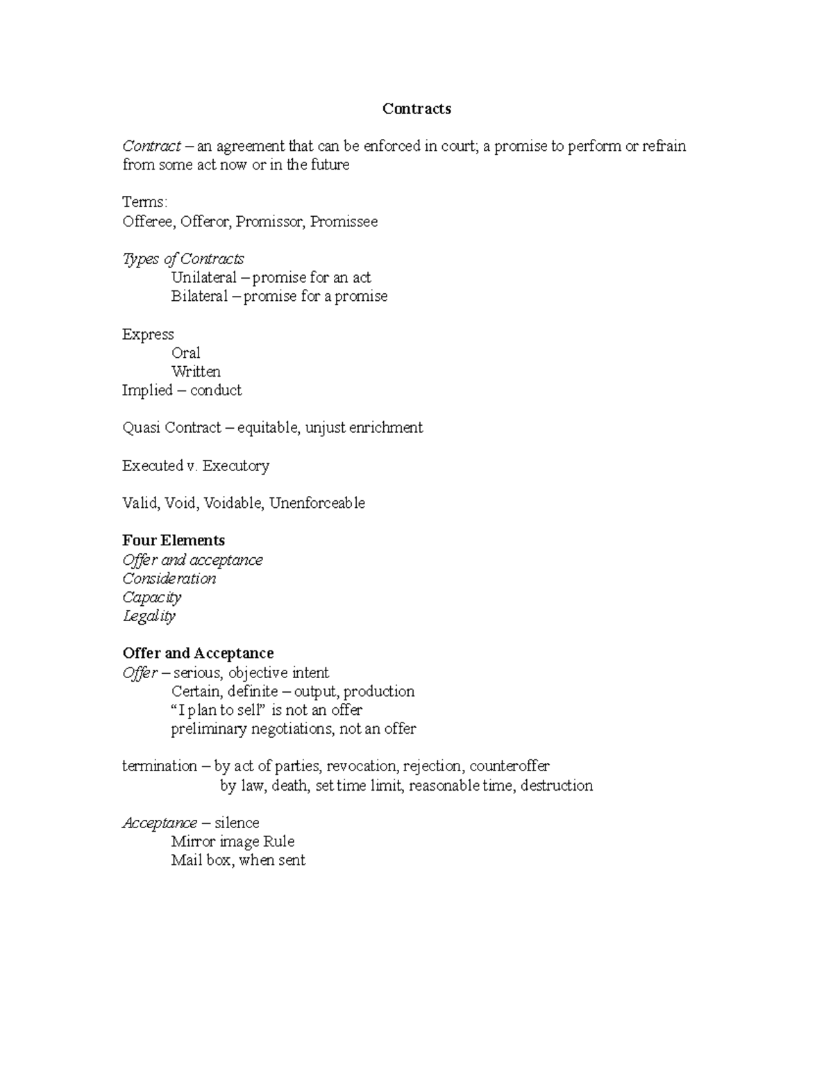 Contracts - Study guides prepared by the professor - Contracts Contract ...