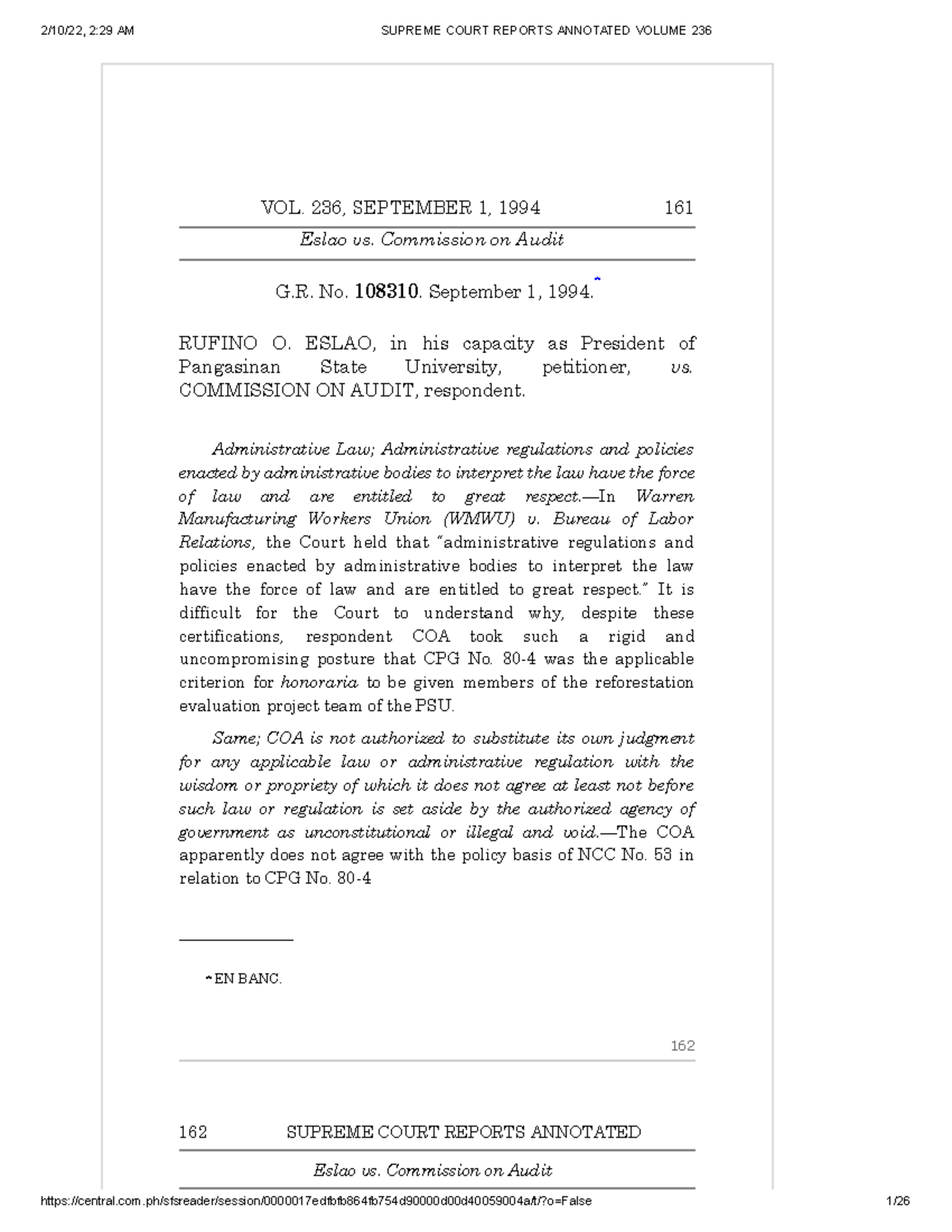 9. Eslao vs. Commission on Audit - VOL. 236, SEPTEMBER 1, 1994 161 ...