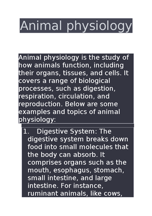 Animal physiology part 1 - Animal physiology Animal physiology is the ...