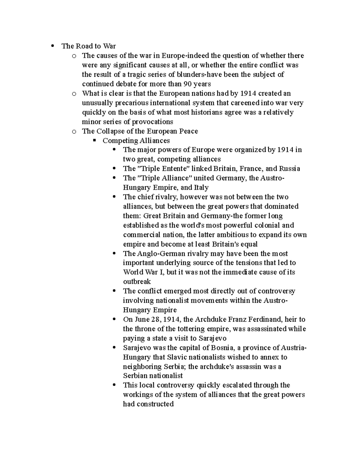 The great war pt 2 - The Road to War o The causes of the war in Europe ...