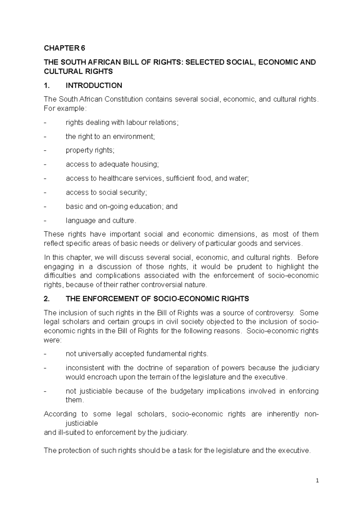 Null-7 - Notes - CHAPTER 6 THE SOUTH AFRICAN BILL OF RIGHTS: SELECTED ...