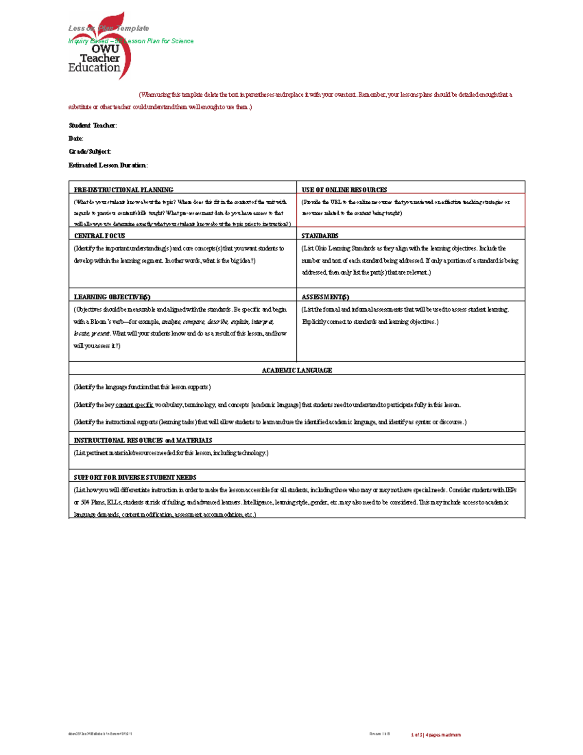 Lesson-plan-template - Lesson Plan Template Inquiry Based – 5E Lesson ...