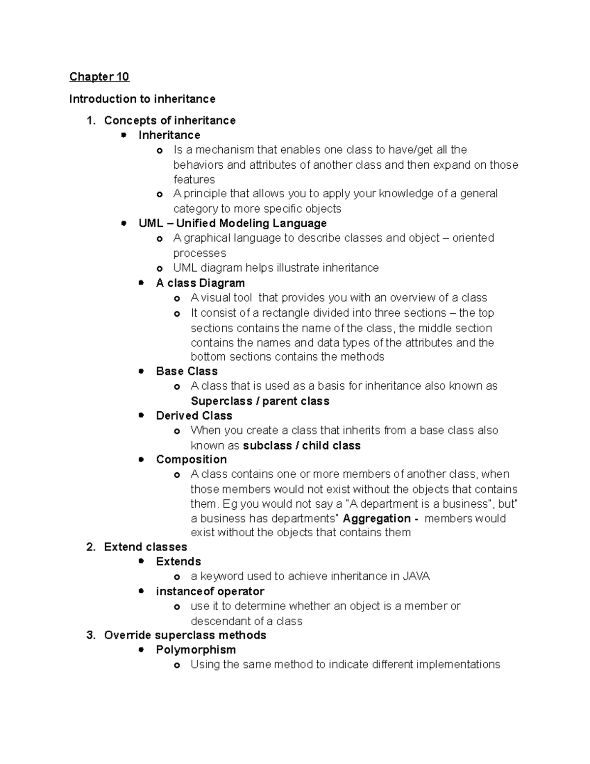 Programming exam notes - Chapter 10 Introduction to inheritance 1 ...