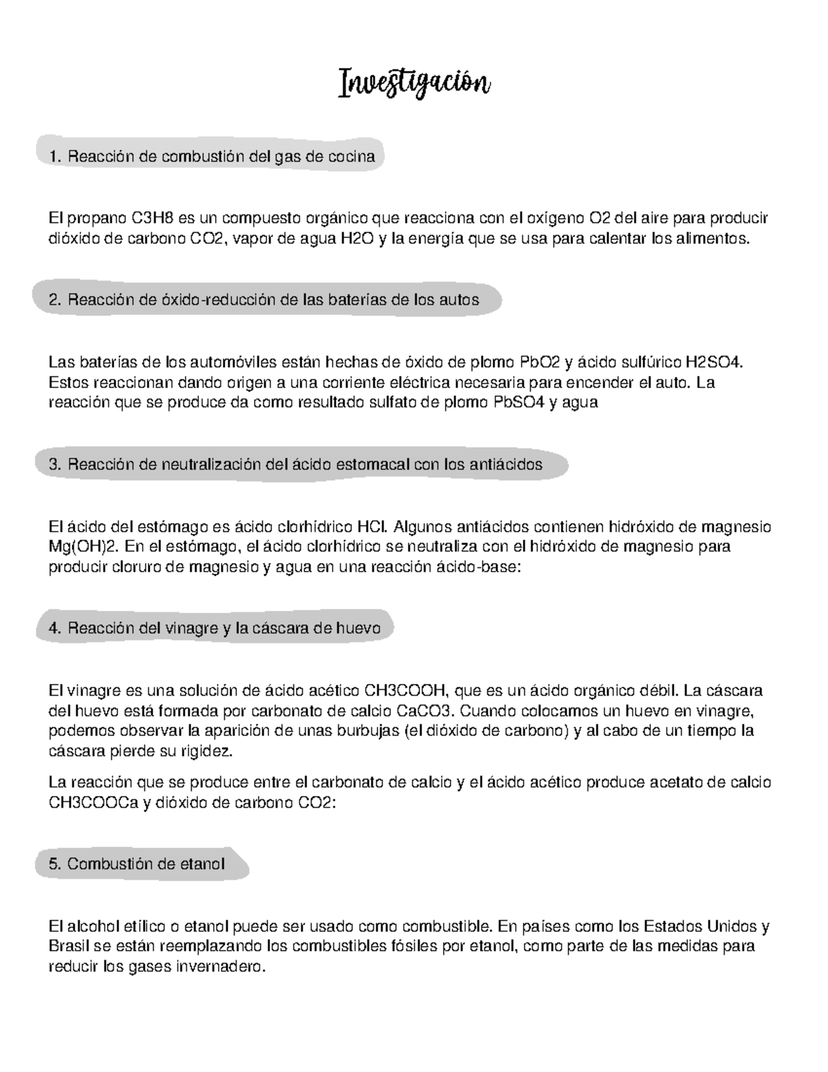 Investigación - Investigación Reacción de combustión del gas de cocina ...