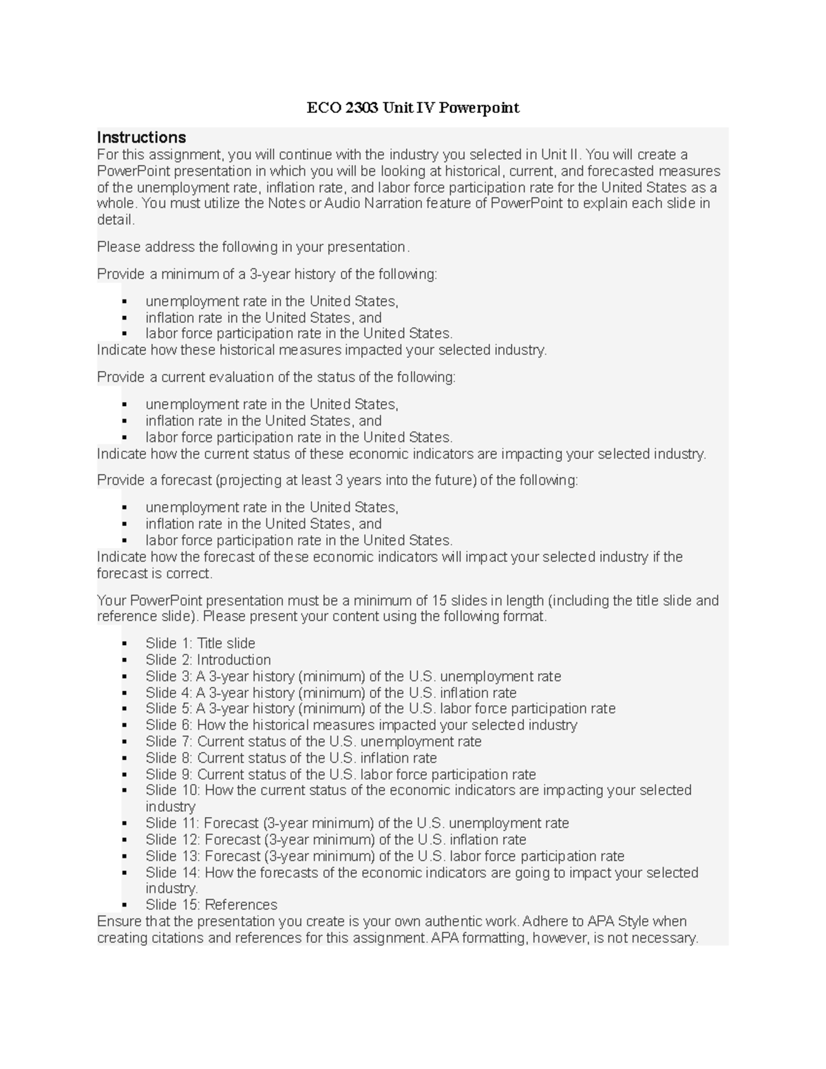 Unit IV powerpoint instructions - ECO 2303 Unit IV Powerpoint ...