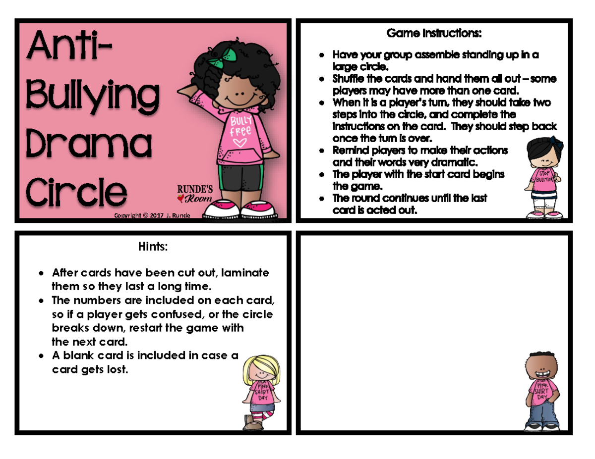 Anti Bullying Drama Circle Activityfor Pink Shirt Day-1 - Hints: After ...