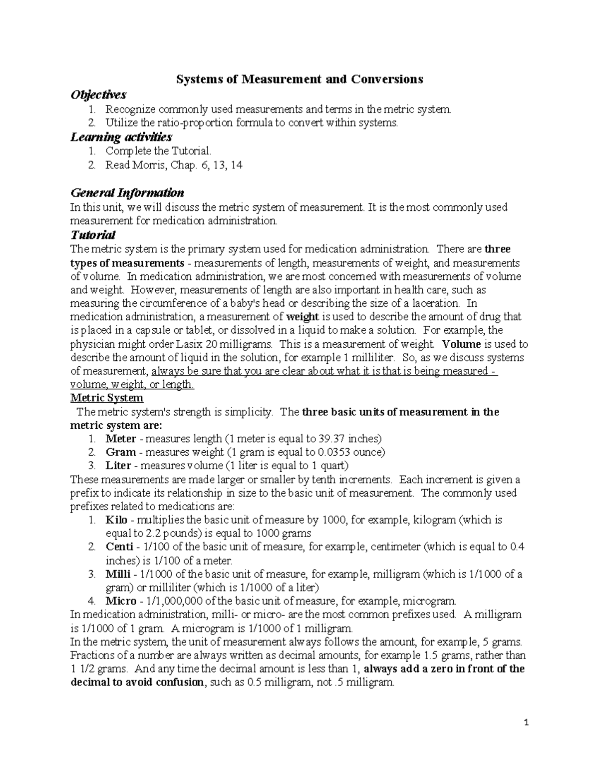Systems of Measurement and Conversions - Systems of Measurement and ...