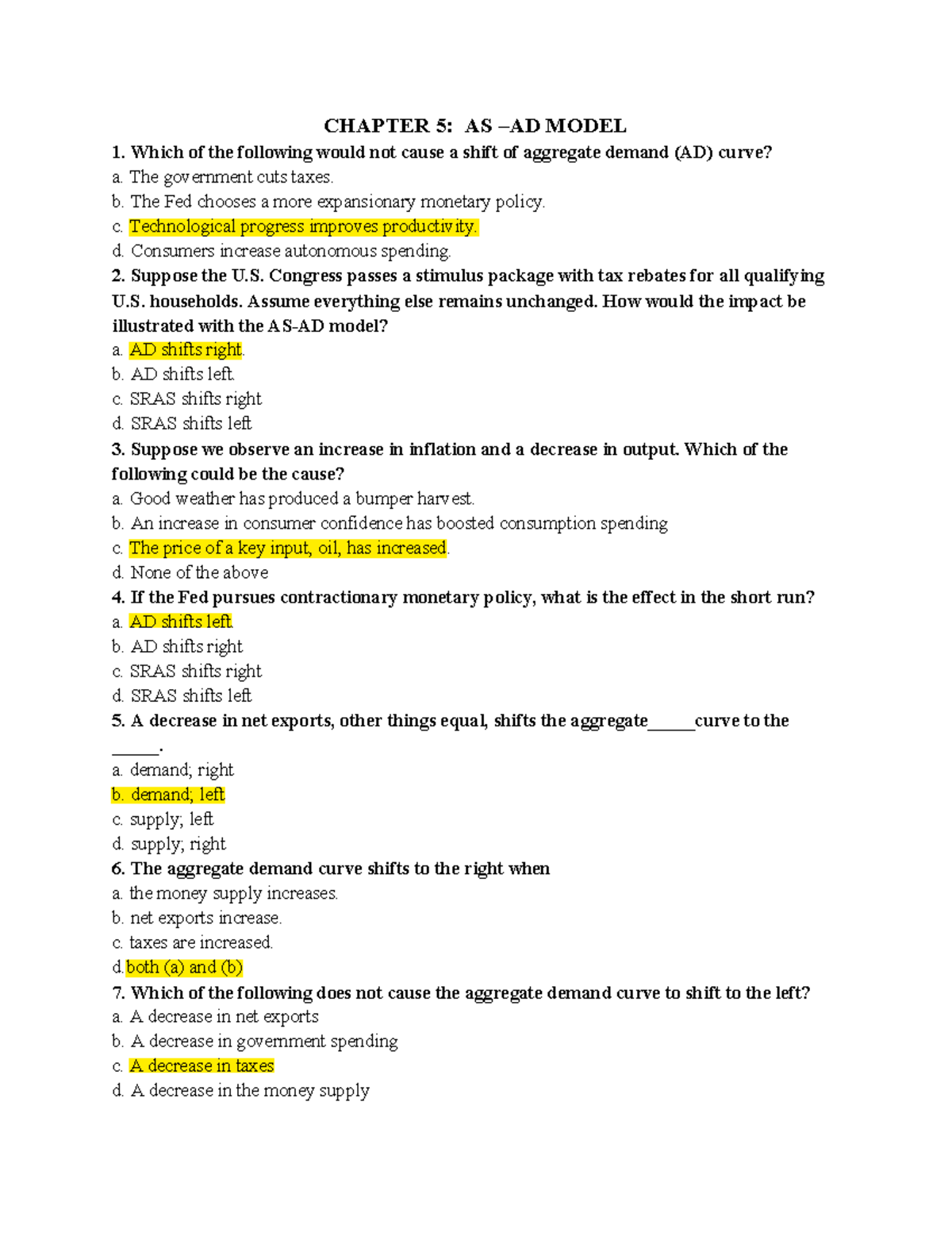 Assignment 2 Assignment Adas Model Chapter 5 As Ad Model Which Of The Following Would Not
