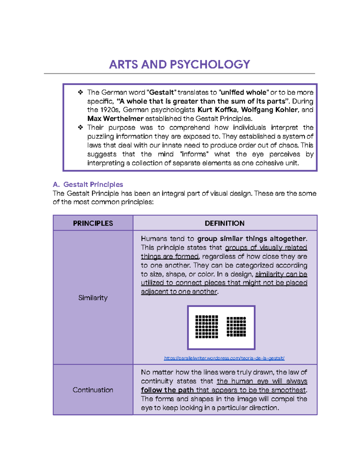 Arts and Psychology - ARTS AND PSYCHOLOGY The German word "Gestalt ...