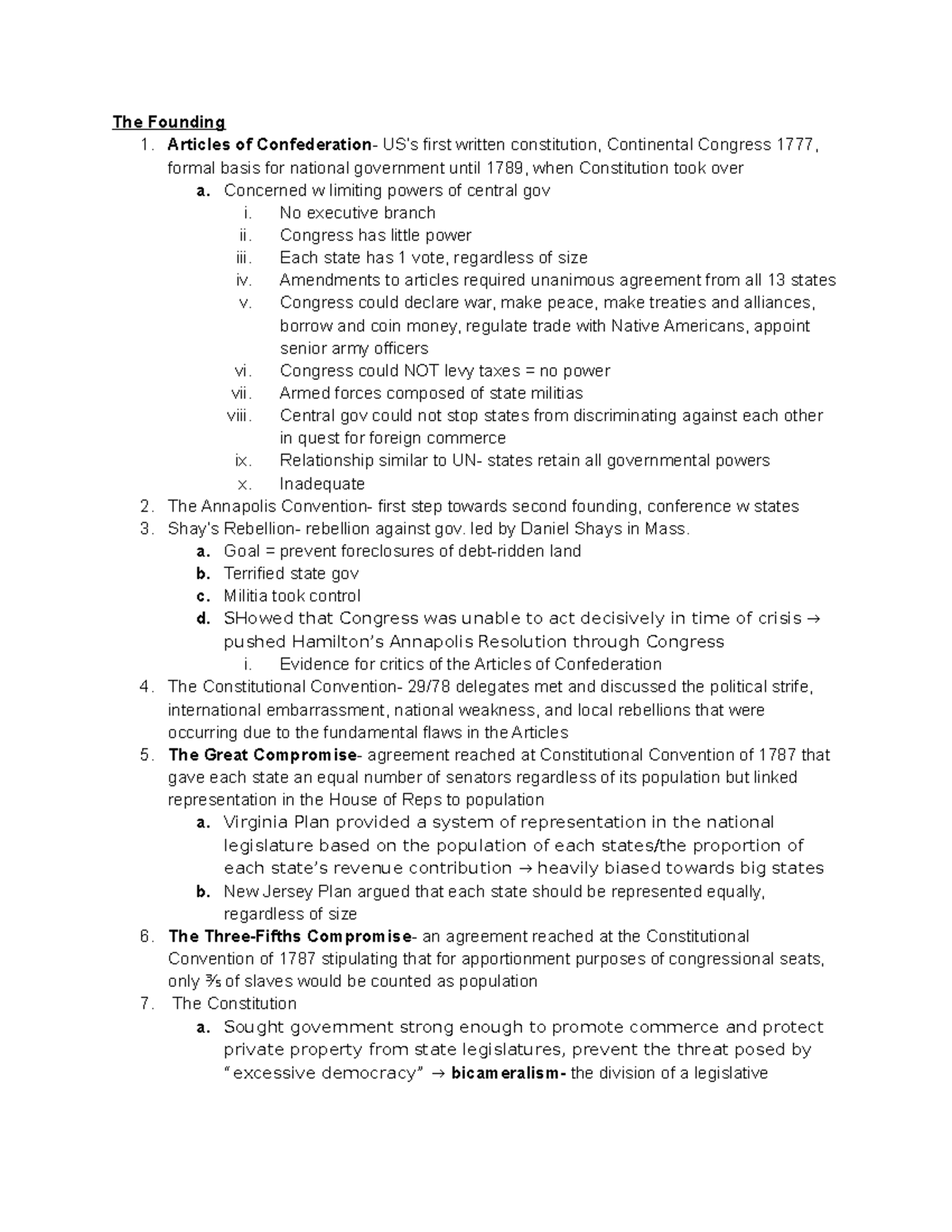 Study Guide - The Founding 1. Articles of Confederation- US’s first ...