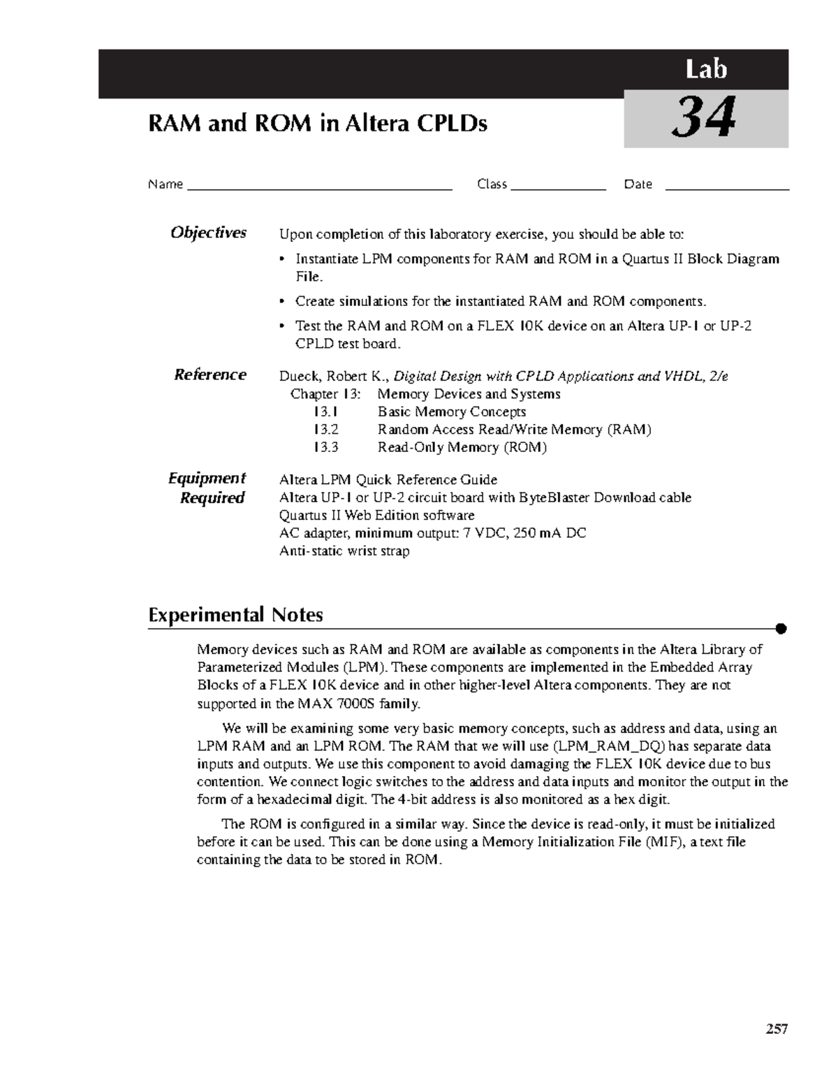 Lab 34 - I DONT REMEMBER - Lab 34 RAM and ROM in Altera CPLDs Name ...