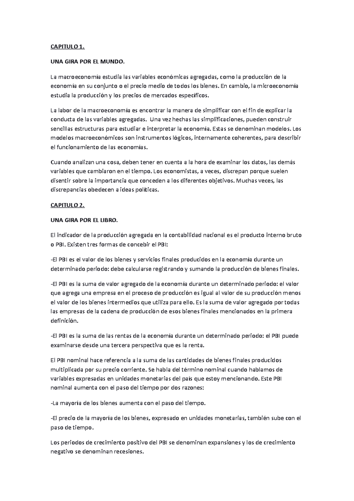 Resumen Macro - CAPITULO 1. UNA GIRA POR EL MUNDO. La macroeconomía ...