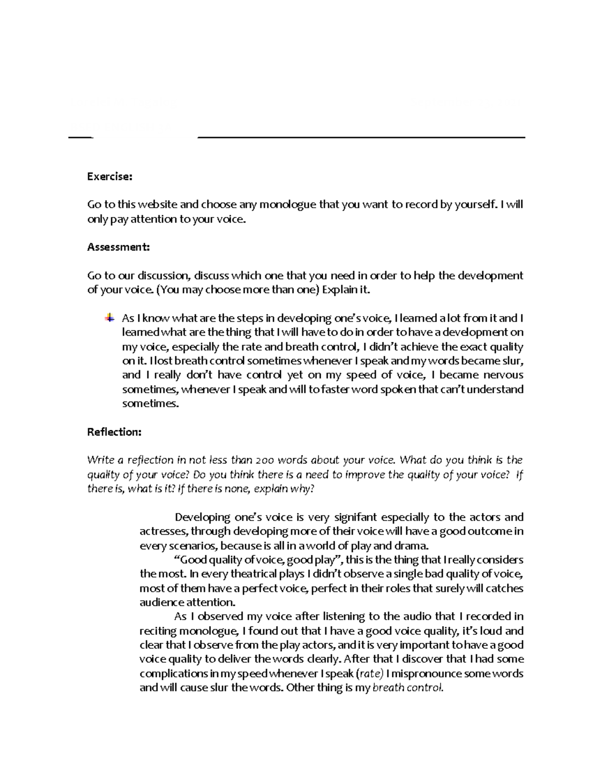 Monologue - Activity - Lorelei M. Tagalog September 23, 2021 BSED ...