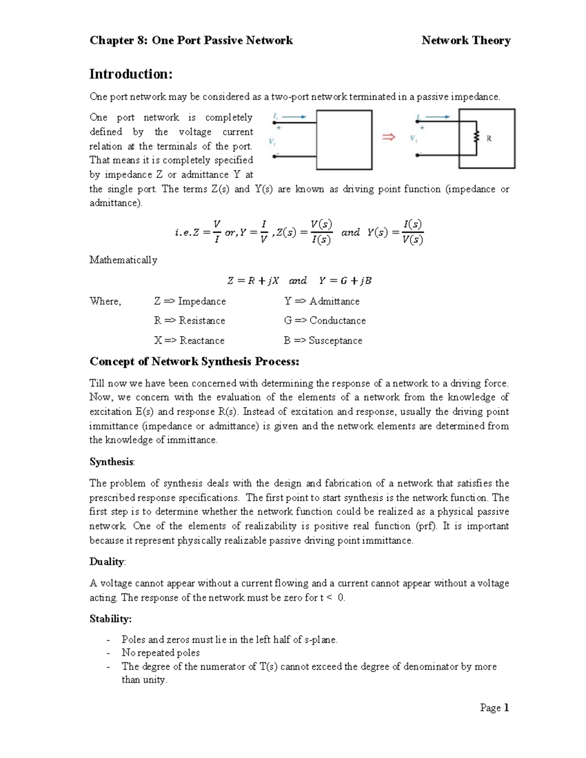 One Port Passive Network - Introduction: One port network may be ...