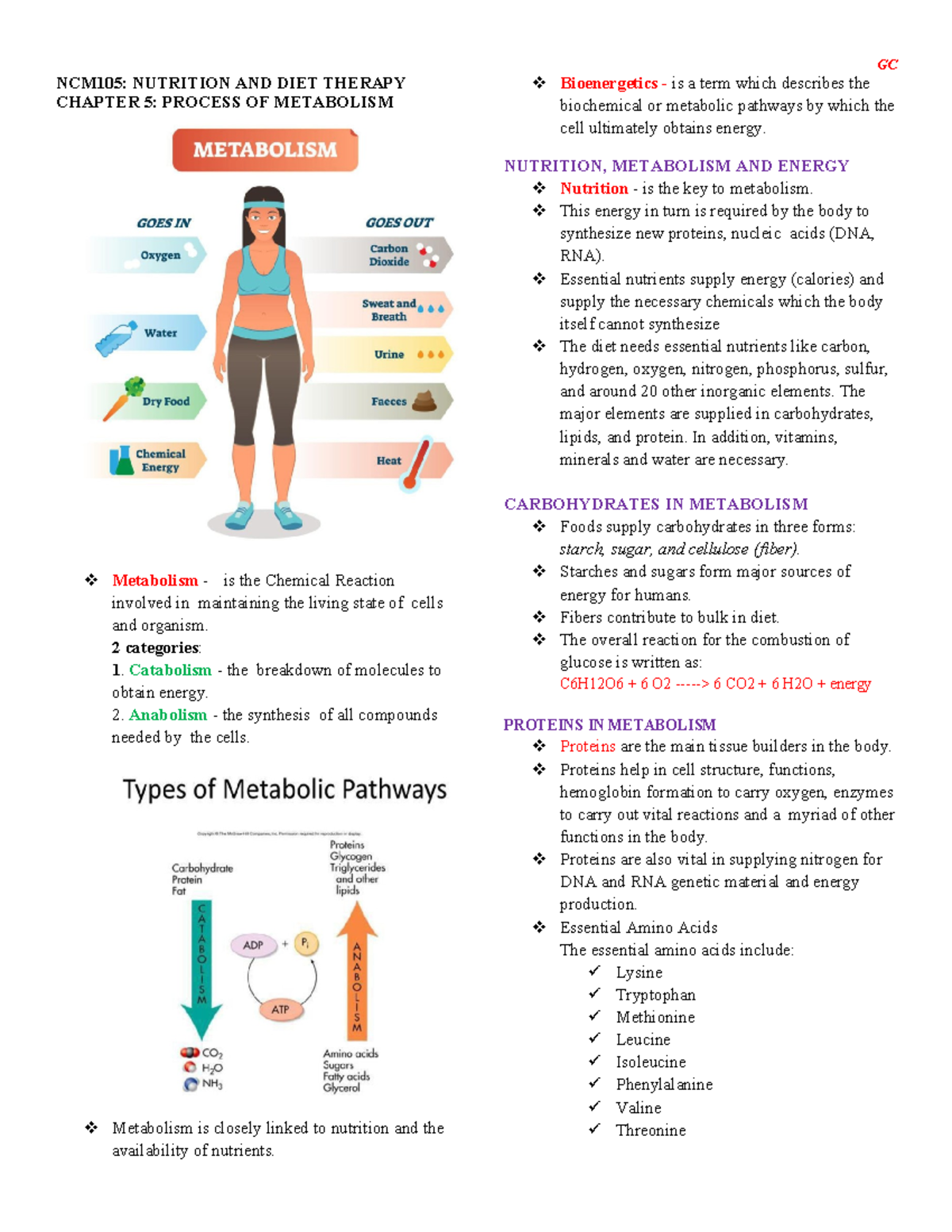 Nutri Chap 5 & 7 - NDT - GC NCM105: NUTRITION AND DIET THERAPY CHAPTER ...