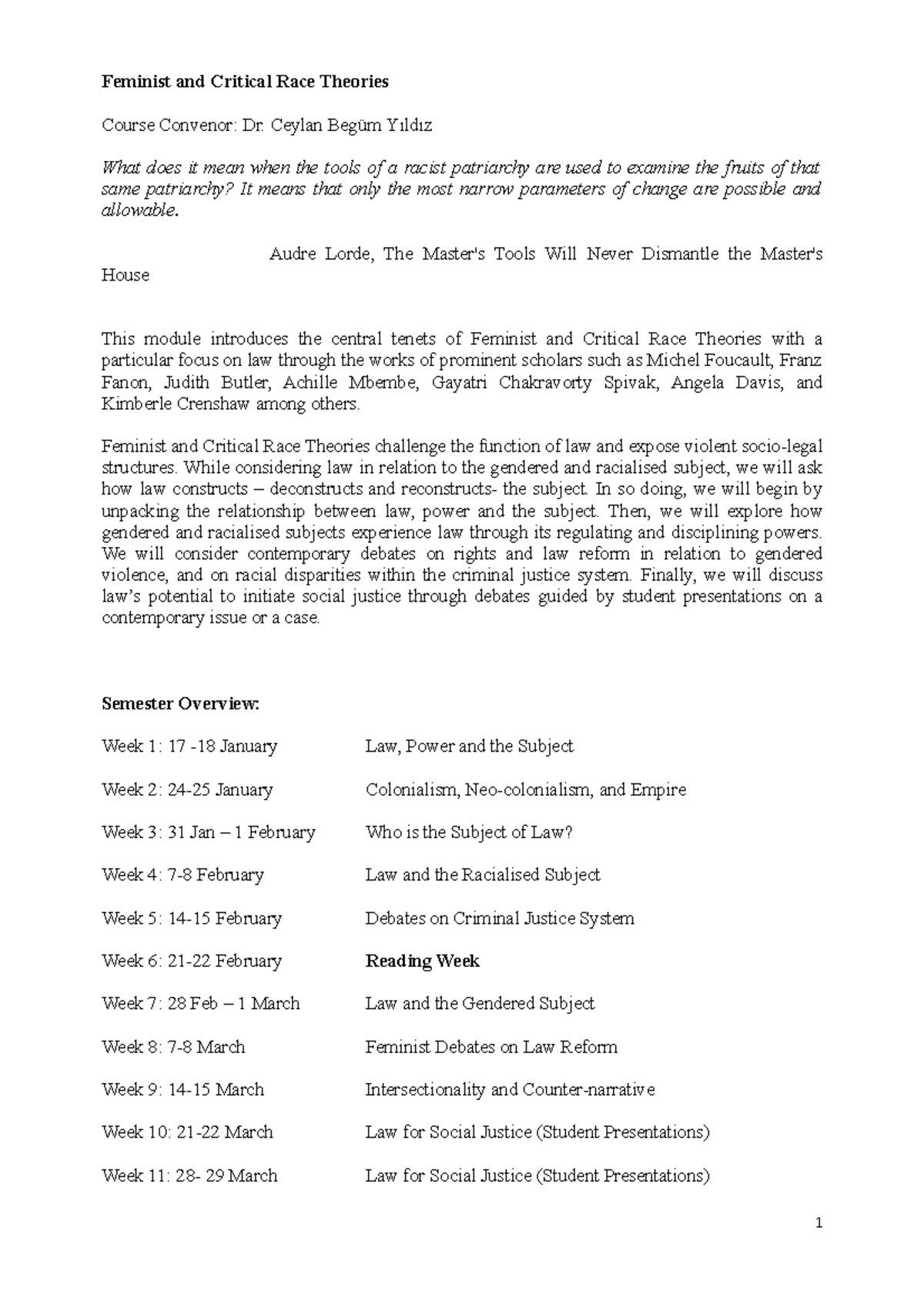 Feminist and Critical Race Theories Syllabus - Feminist and Critical ...