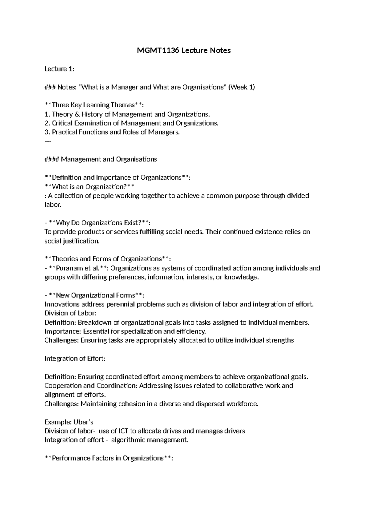 MGMT1136 Lecture Notes - MGMT1136 Lecture Notes Lecture 1: ### Notes ...