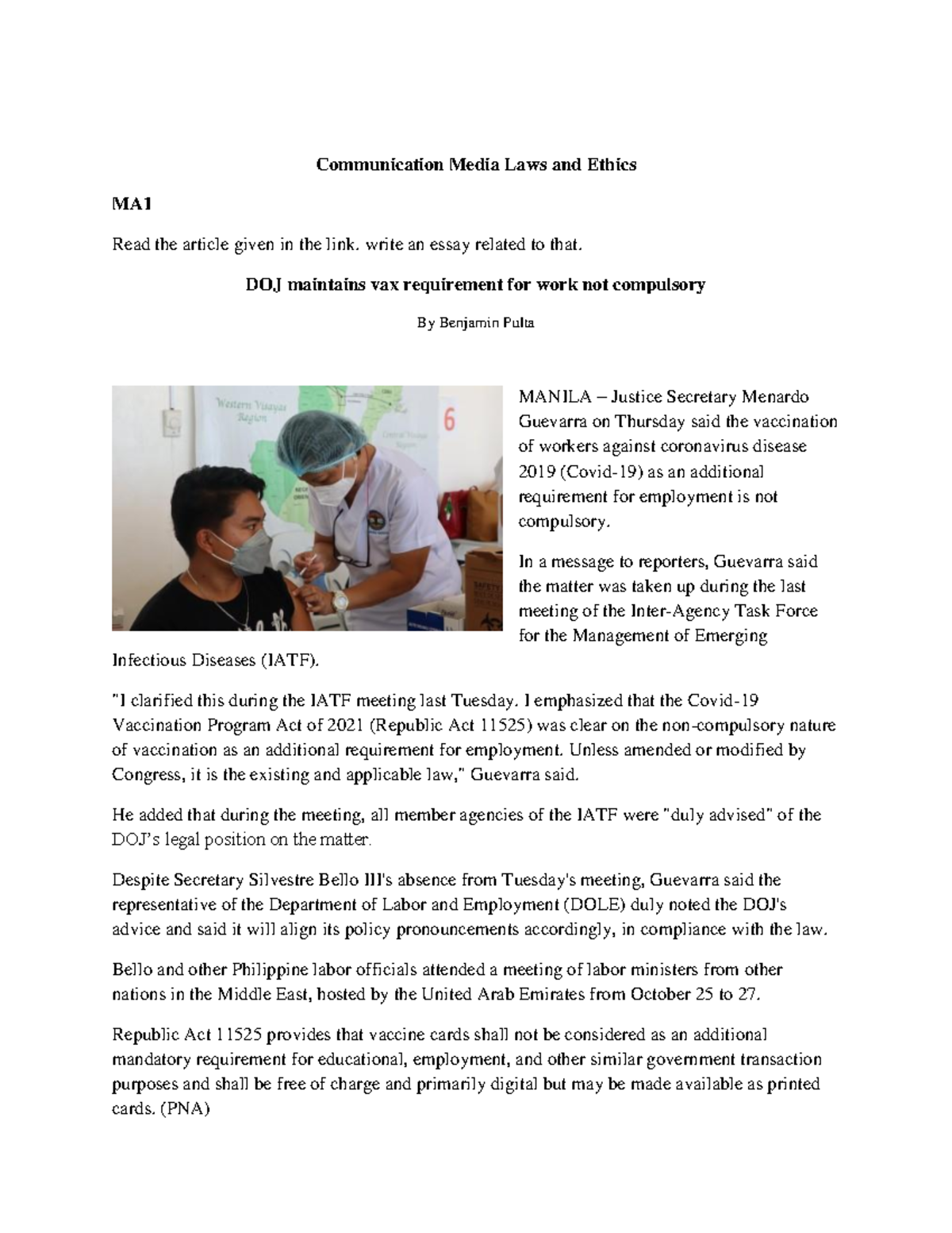 Media LAWS - ASSIGNMENTS - Communication Media Laws and Ethics MA Read ...