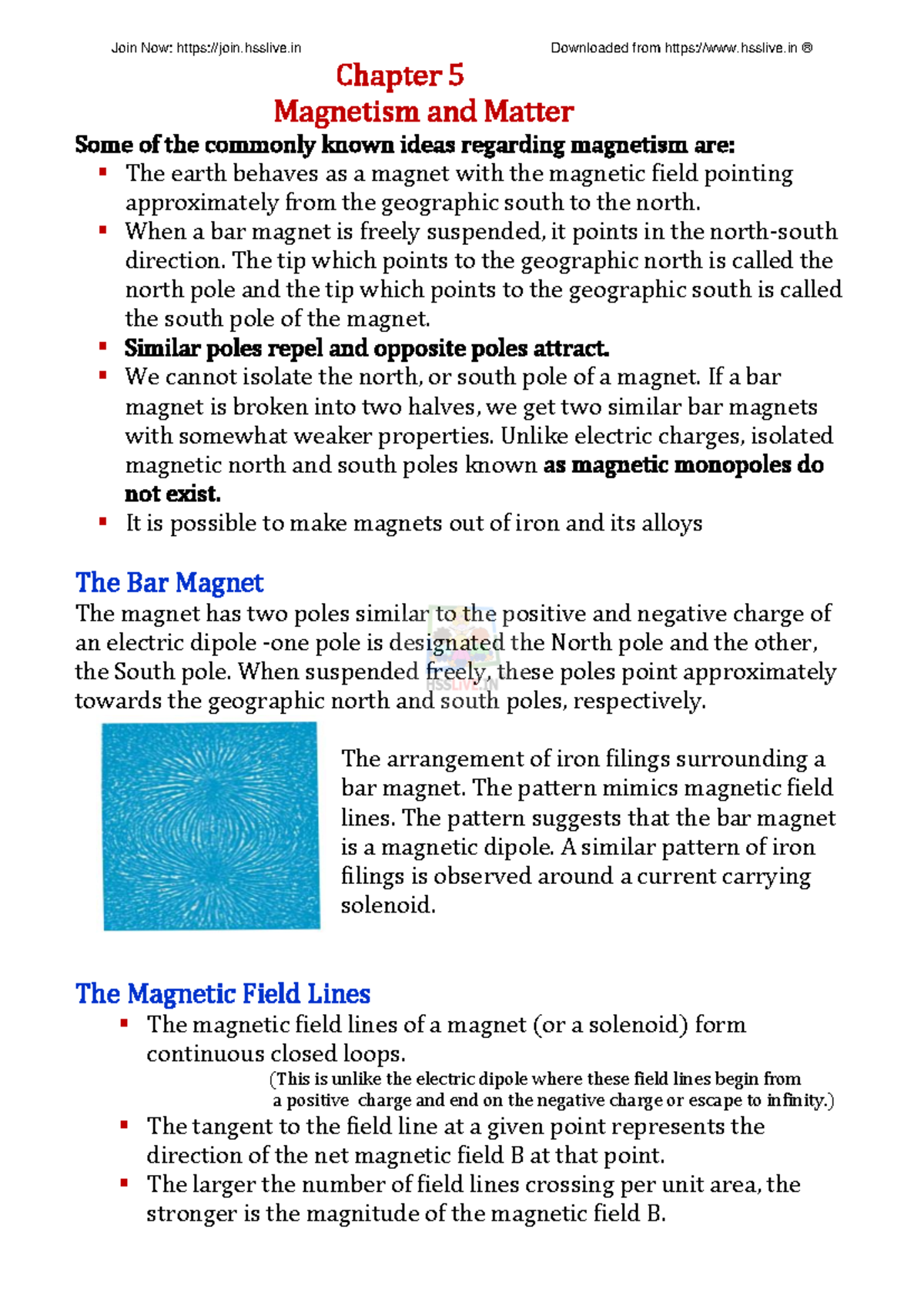 Hsslive Plus two Chapter 5-2024-1 - Chapter 5 Magnetism and Matter Some ...