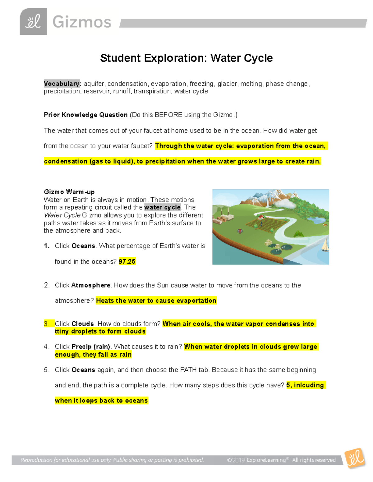 Water Cycle SE - Gizmo lab - 2019 Student Exploration: Water Cycle ...