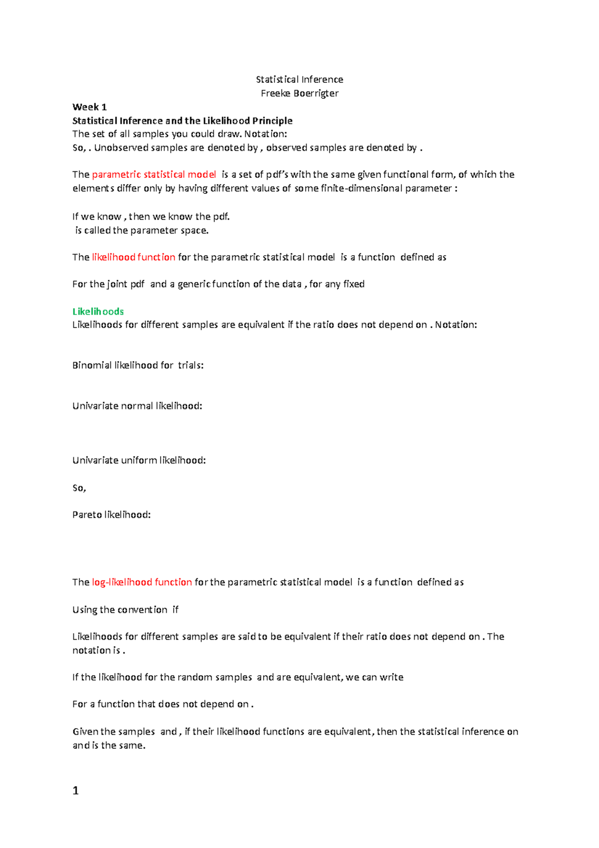 Statistical Inference - Notation: So,. Unobserved samples are denoted ...