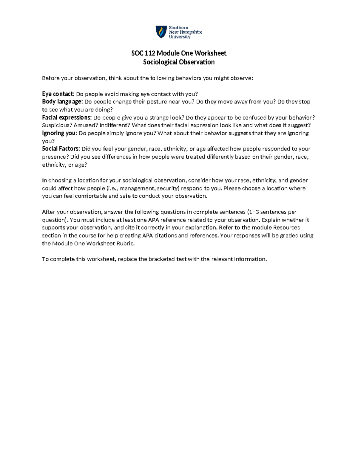 SOC 112 Module One Worksheet - SOC 112 Module One Worksheet ...