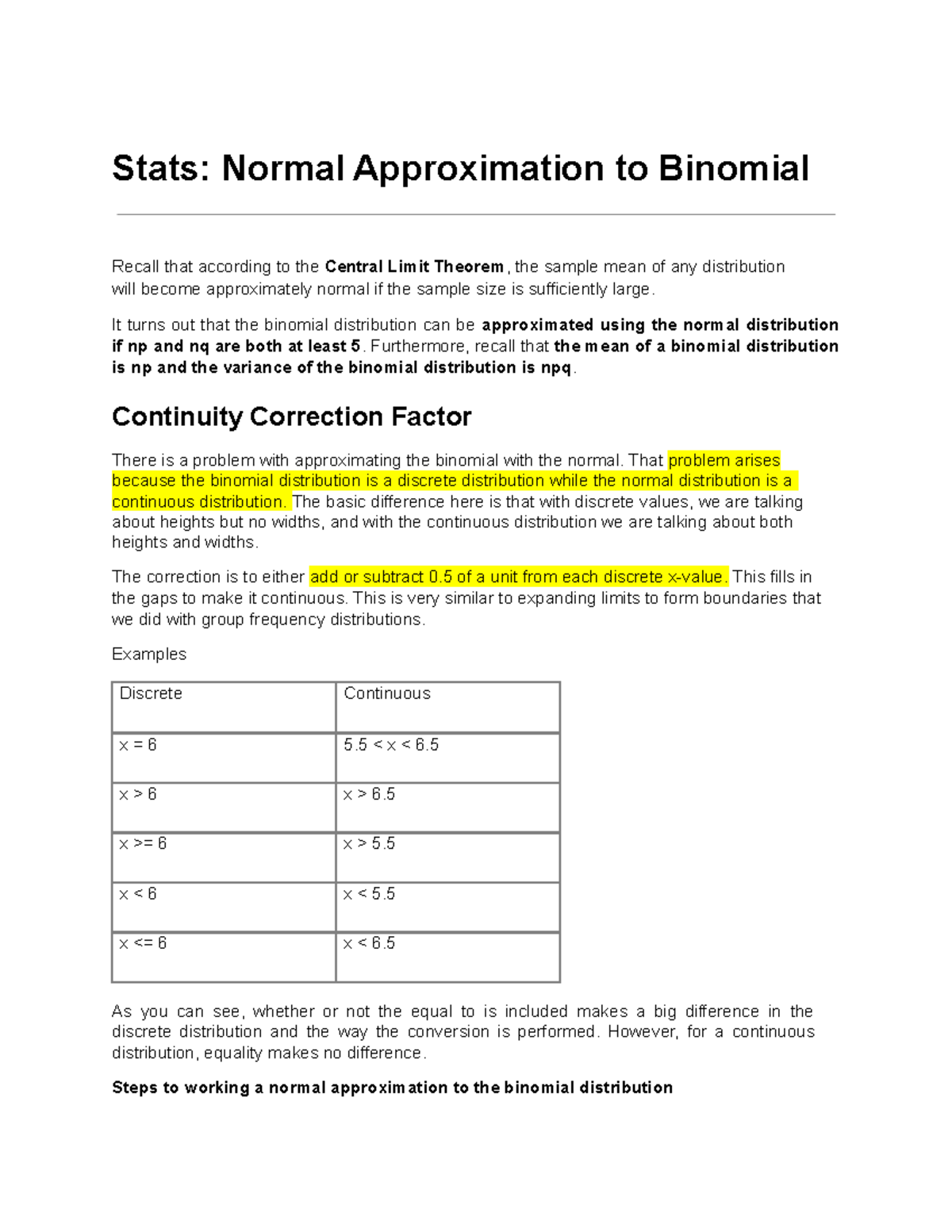 Approximating the Binomial with the Normal - Stats: Normal ...