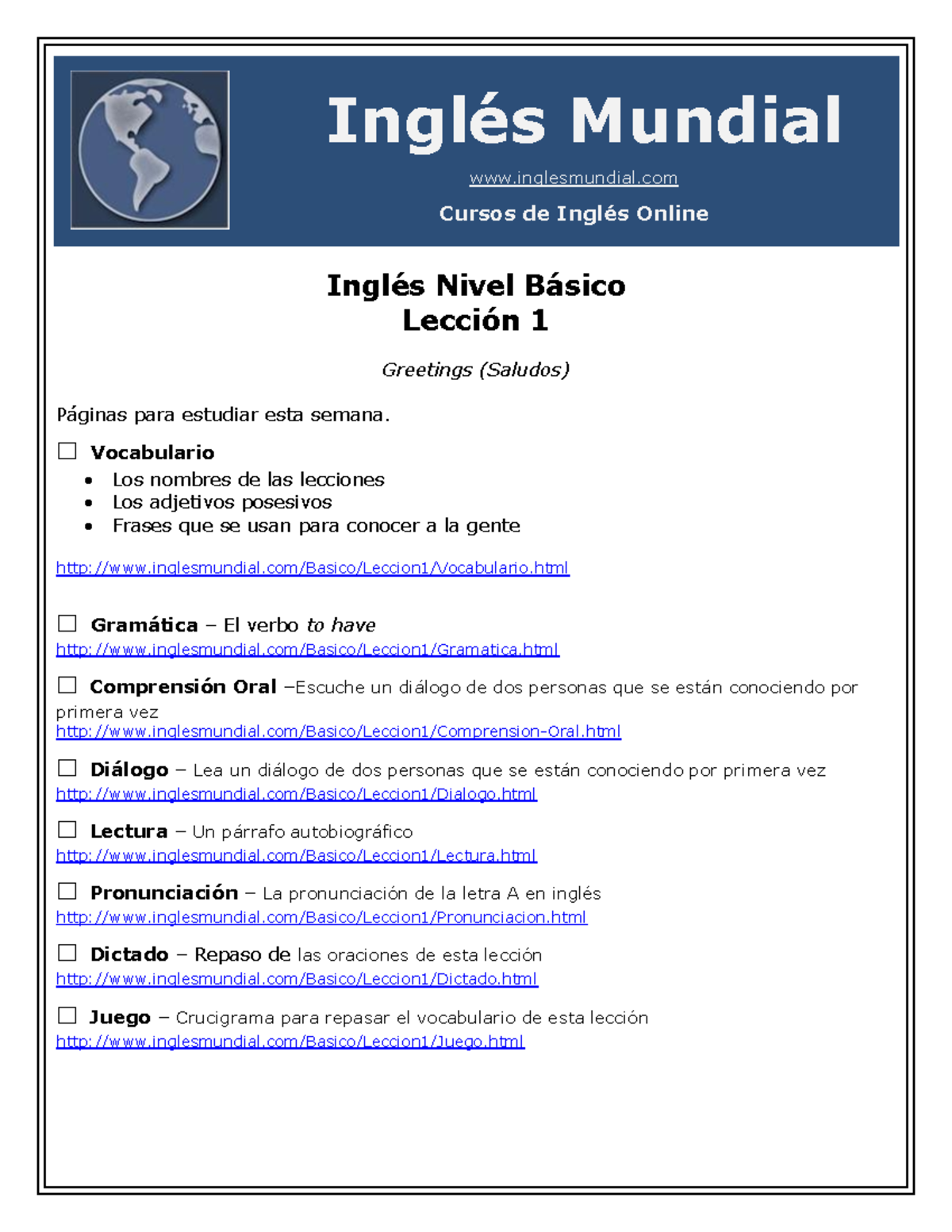Basico 1 - inglesmundial Cursos de Inglés Online Inglés Nivel Básico ...