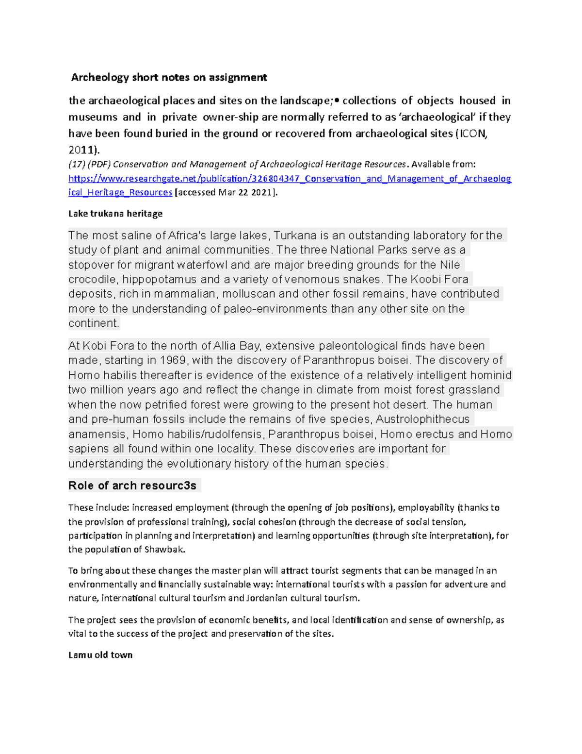 Archeology short notes on assignment for anthropology - Archeology ...