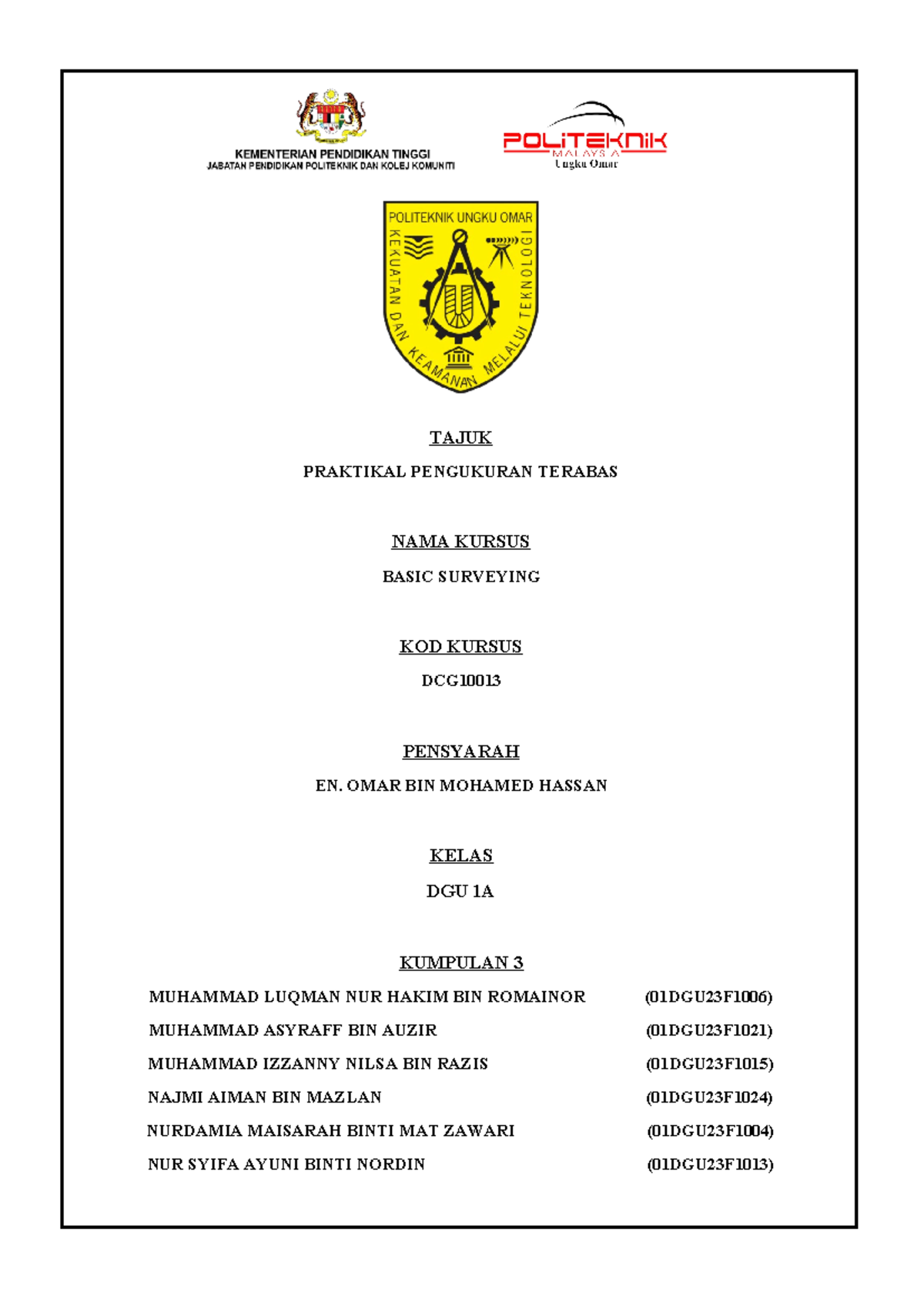 Laporan Terabas - report - TAJUK PRAKTIKAL PENGUKURAN TERABAS NAMA ...