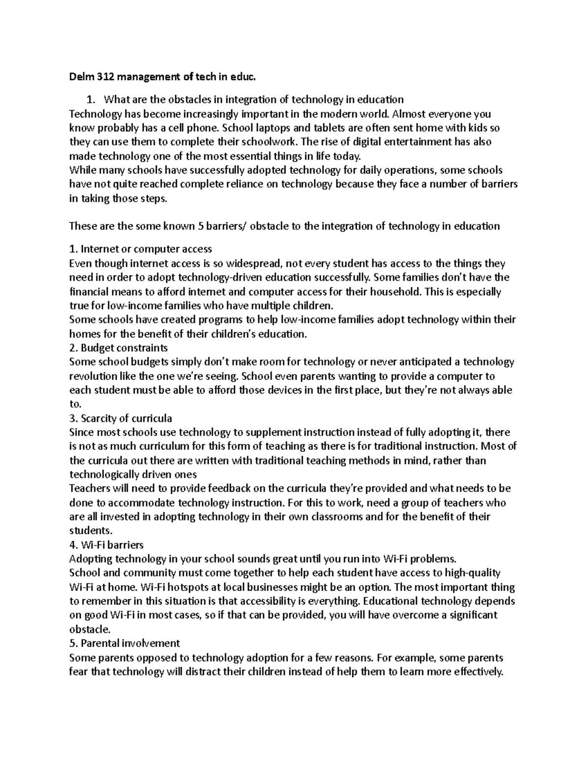 Delm 312 management of tech in educ. answer in final exam - Delm 312 ...